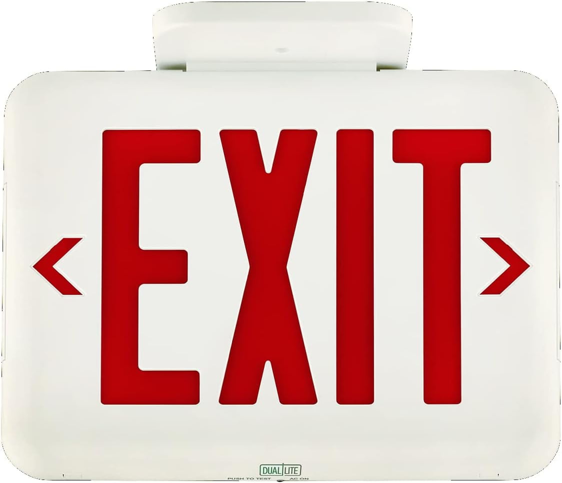 HUBBELL LIGHTING EVEURW Dual-Lite Led Exit Sign with Red Letters, White ...