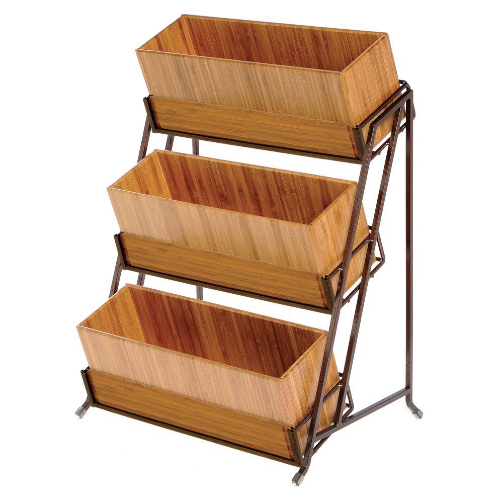 HUBERT 3 Tier Espresso Metal Condiment Organizer With Bamboo Inserts ...