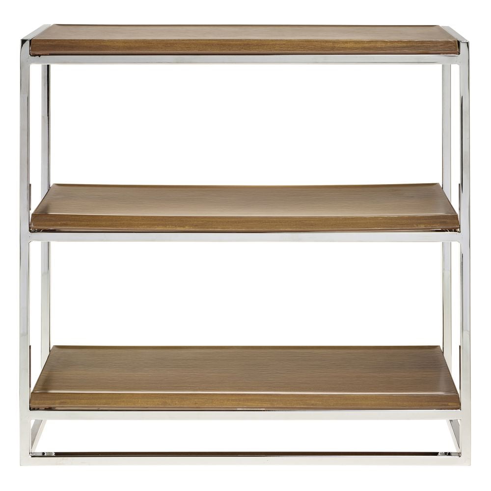HUBERT 3-Tier Chrome Display Stand with Acacia Shelves - Walmart.com