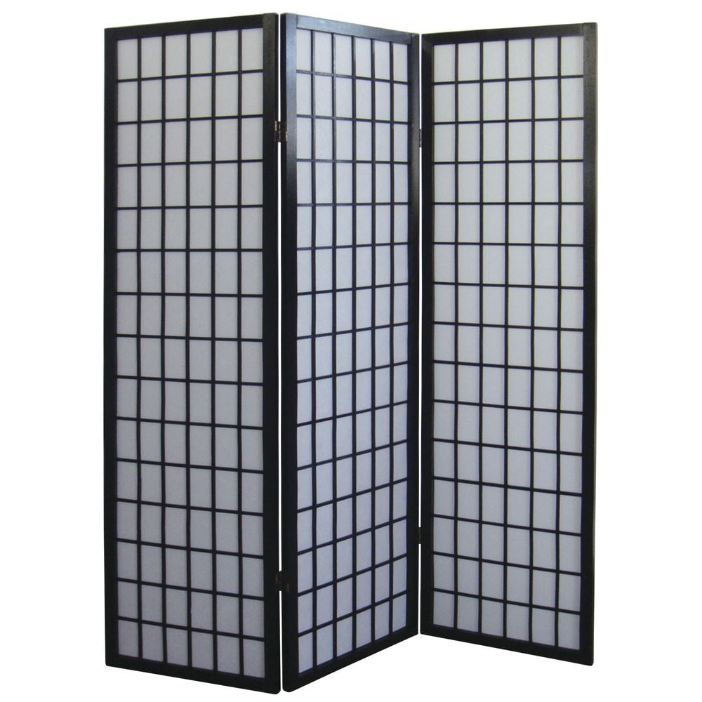 HUBERT Floor Screen Room Divider 3-Panel Black Wood - 52" L x 1" D x 69 ...