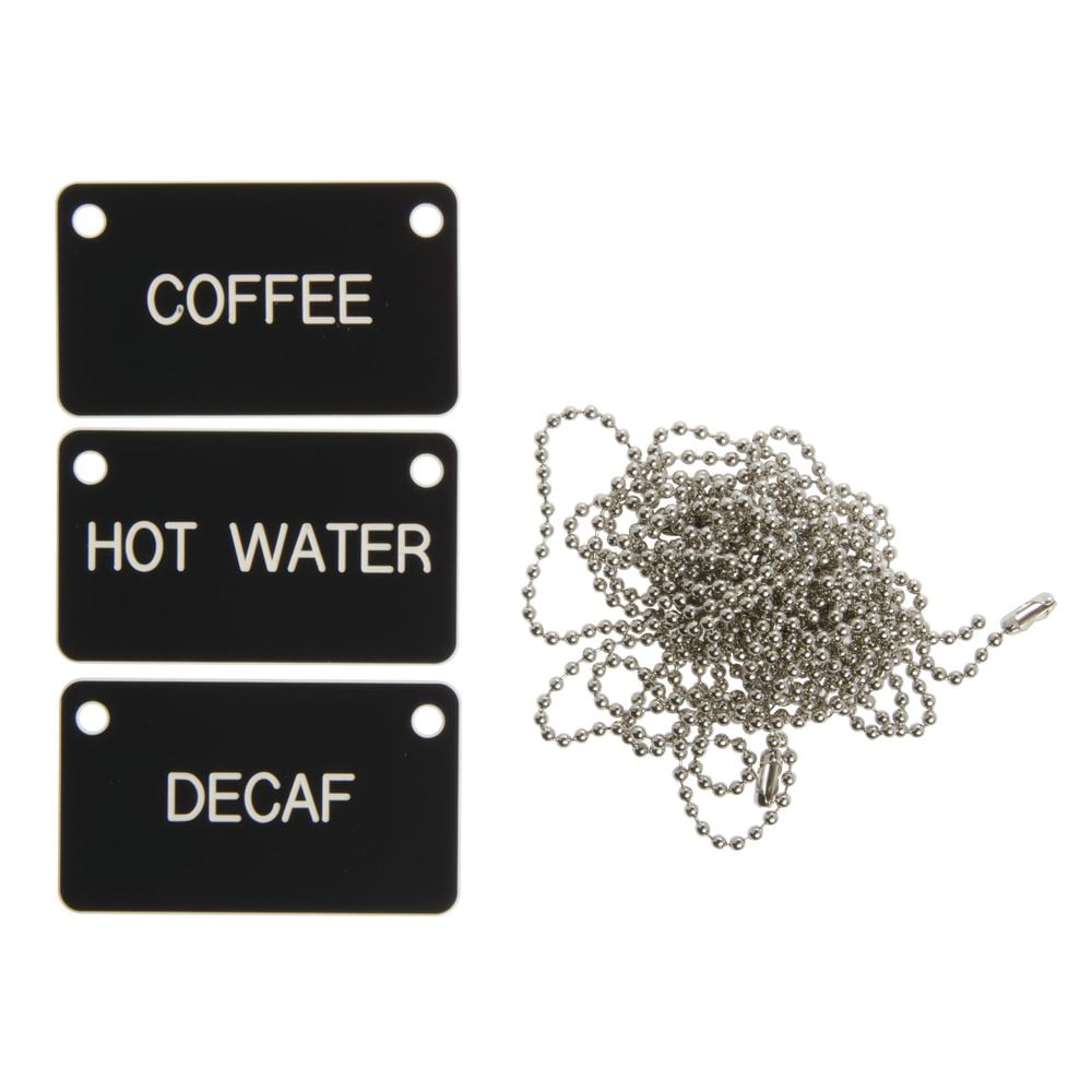 HUBERT® Hanging Airpot Labels Black Plastic White Engraved - 2 3/8"L x ...