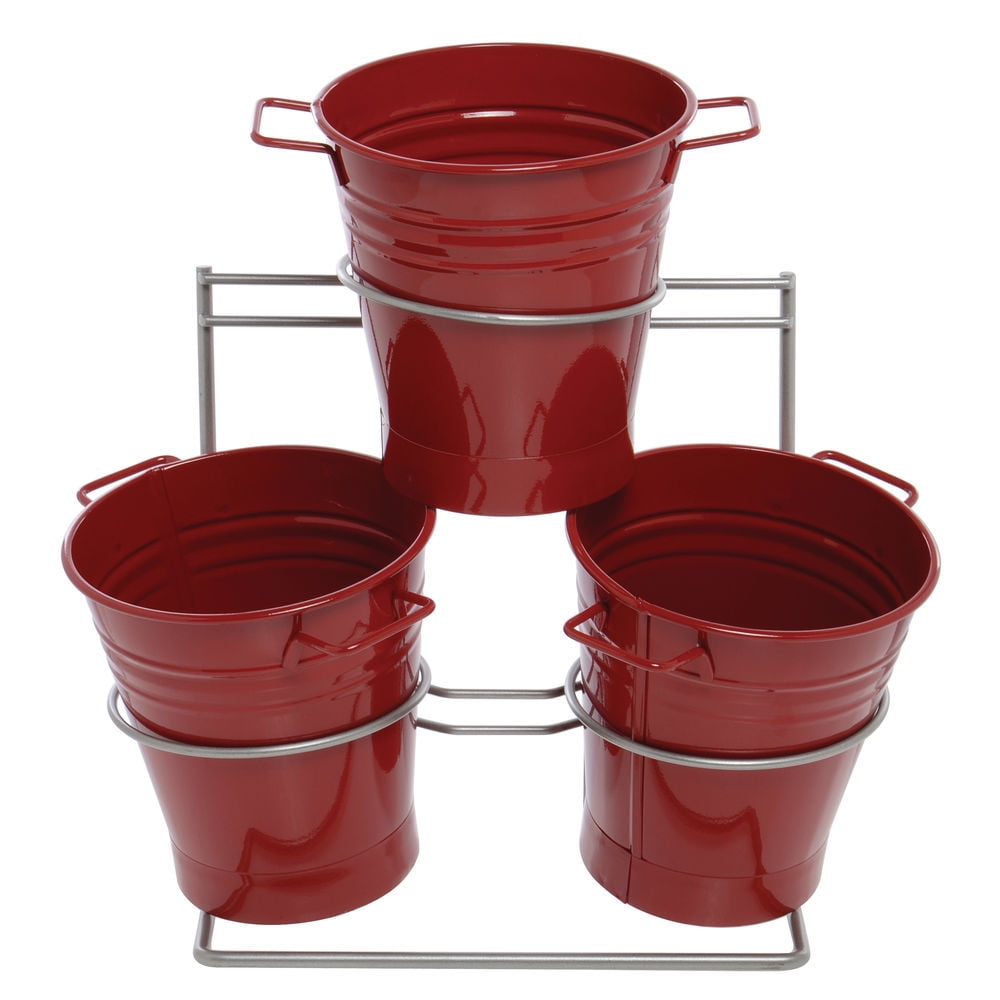 HUBERT Merchandising Display Stand with 3 Red Tubs - 16 1/2"L x 9"W x ...