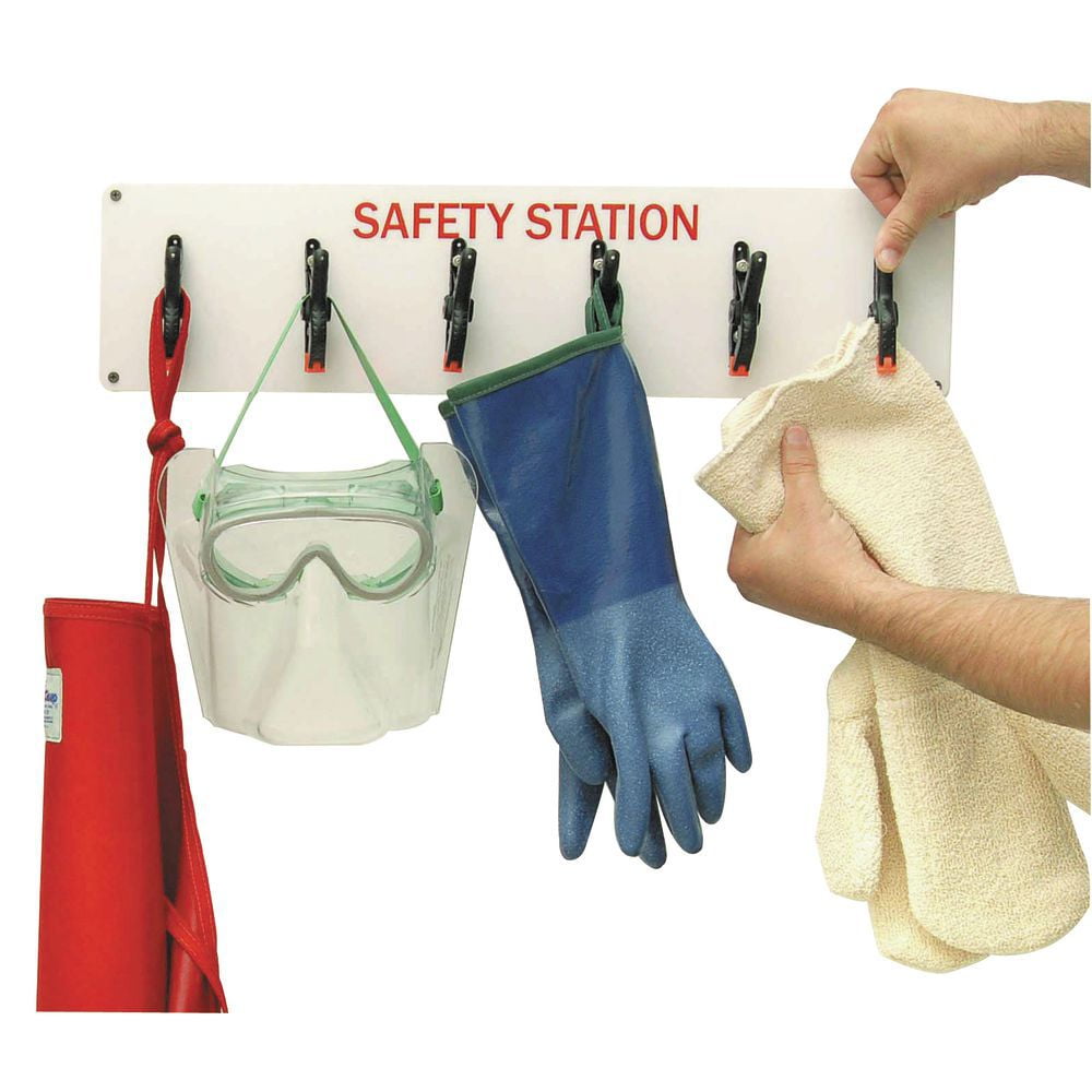 HUBERT® Wall Mount Safety Glove Holder Organizer, White Plastic 6-Clamp ...