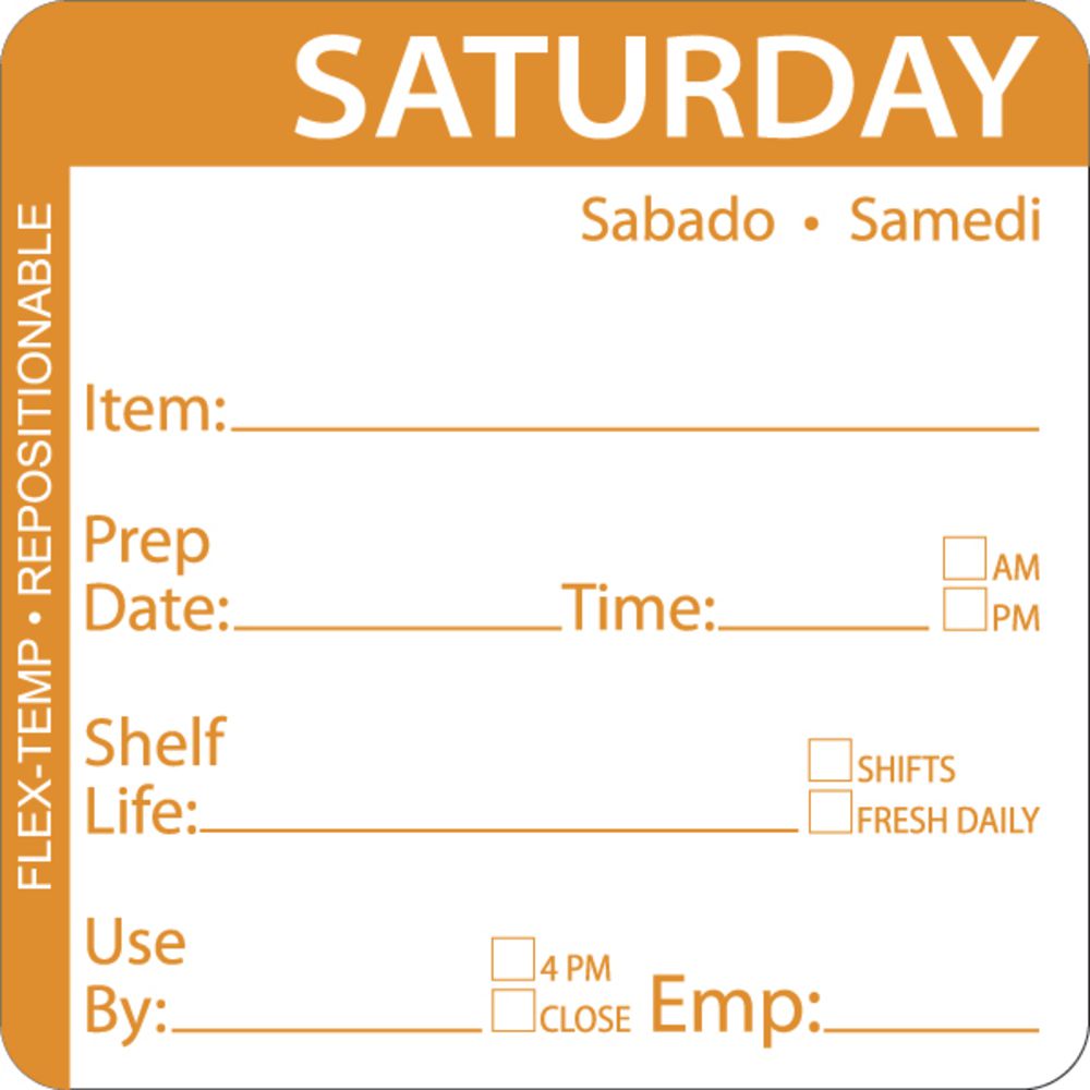 HUBERT® Saturday Labels Orange Flex-Temp Repositional Day of The Week ...