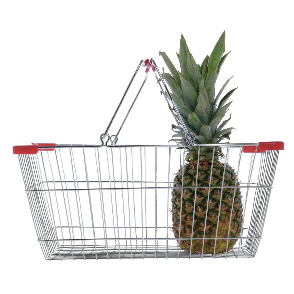 HUBERT Wire Shopping Basket with Red Handles and Bumpers - 18"L x 12 1/ ...