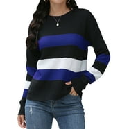Fantaslook Sweaters for Women Color Block Crewneck Knit Pullover ...
