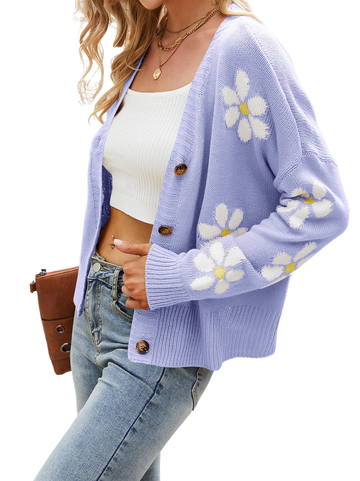 HUBERY Women's Lightweight Summer Daisy Print Single-Breasted Long ...