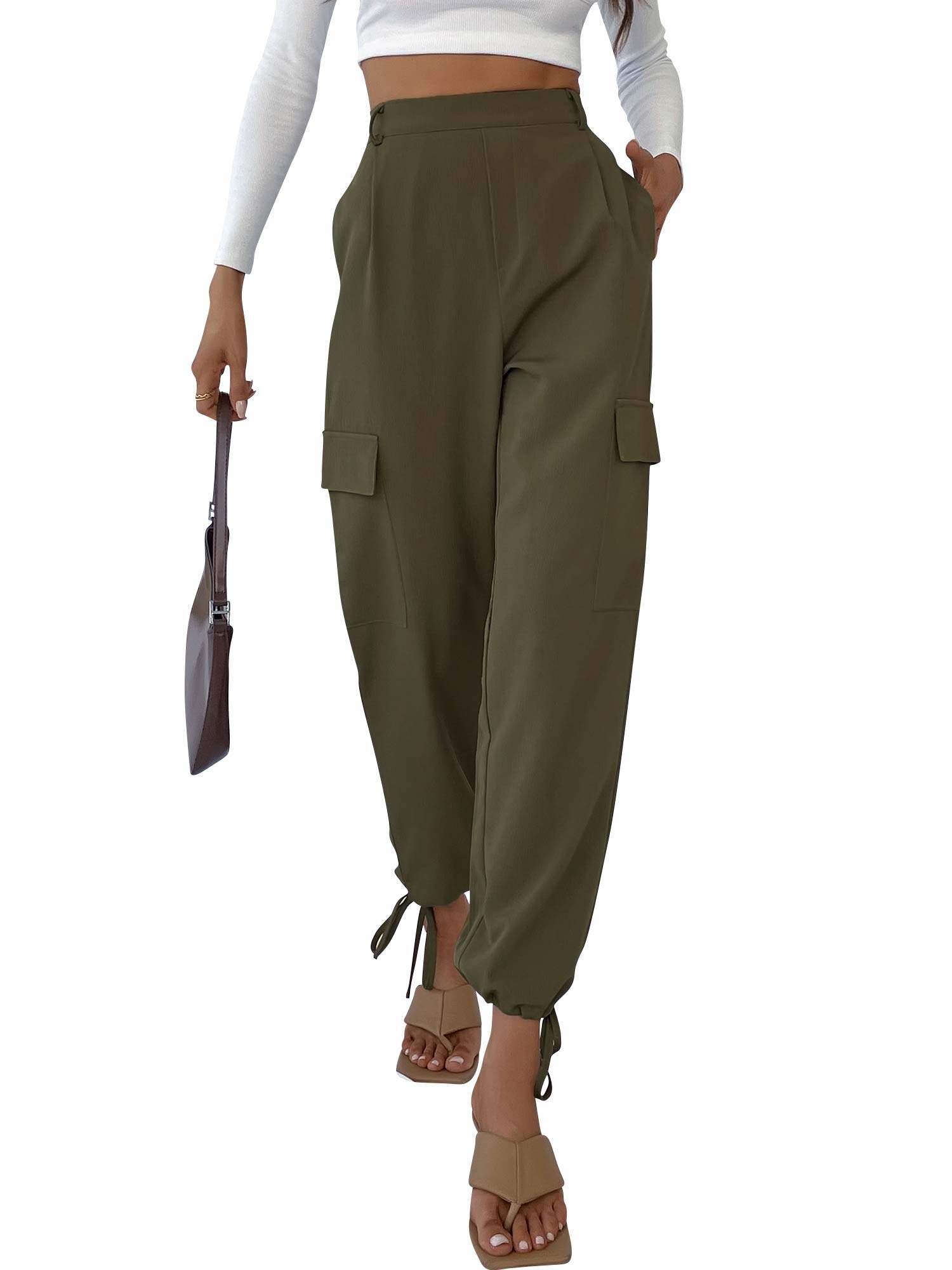 SpringTTC Women's Low Waist Loose Fit Full-length Solid Pockets Cargo Pants - Walmart.com