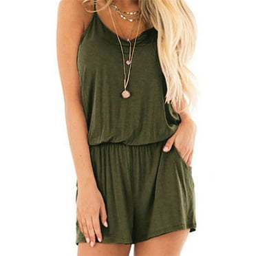 Bagilaanoe Women Solid Rompers Deep V Neck Sleeveless Short Jumpsuits ...