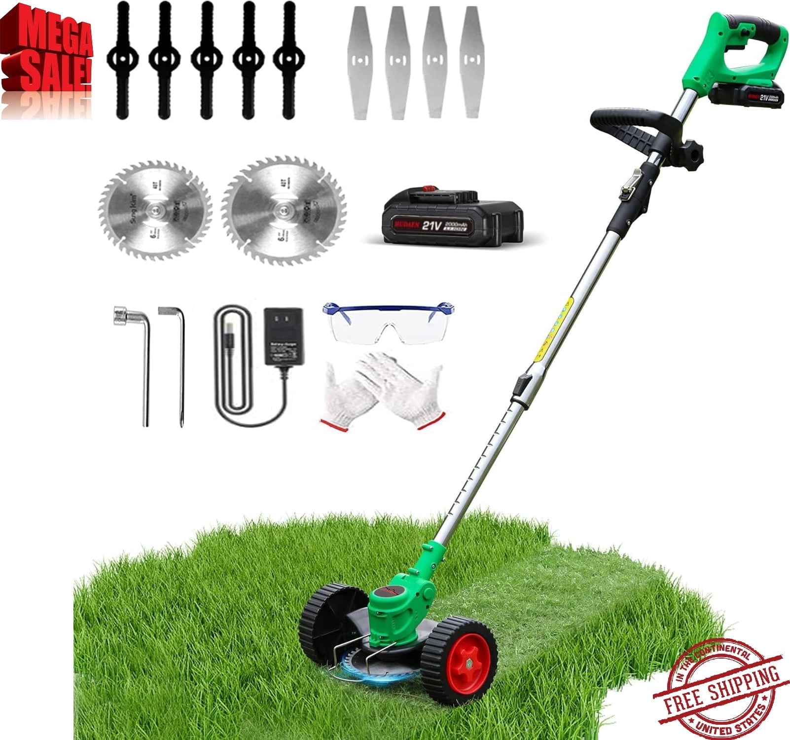 HUD AEN 21V Cordless 3-in-1 Grass Trimmer, Weed Wacker & Edger with 2 ...