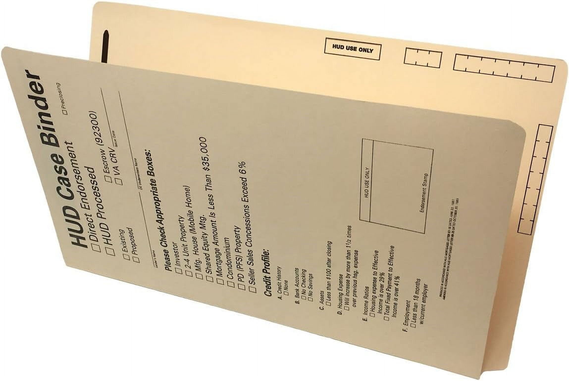 HUD Case Binders, 15 pt Manila, Legal Size, End/Top Tabs (Box of 50 ...