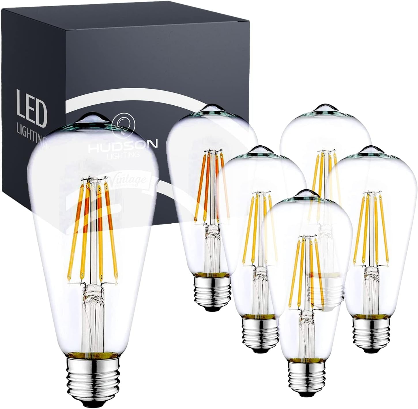 HUDSON BULB CO. Vintage LED Edison Light Bulbs 60W (6 Pack)- E26/E27 ...