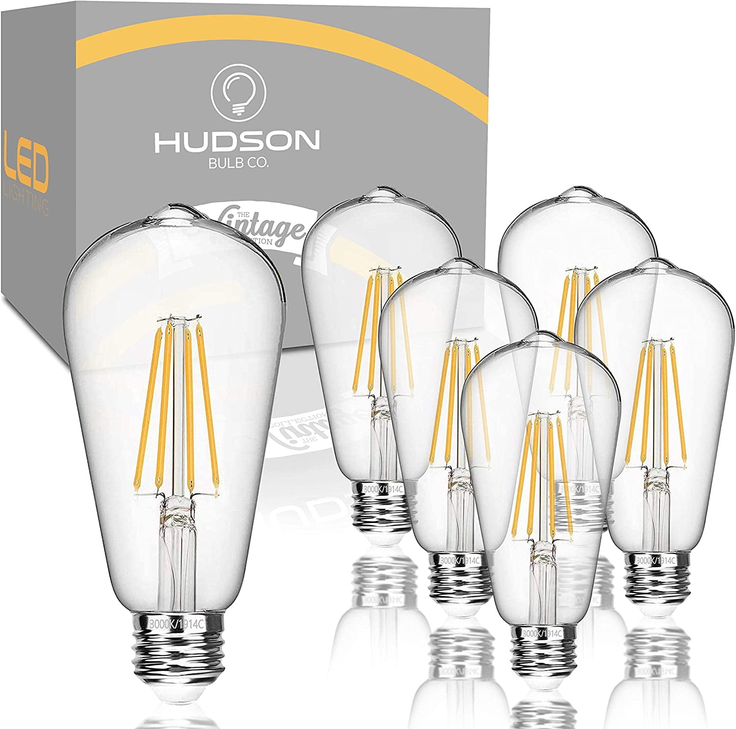 HUDSON Bulb Co. Vintage Edison LED 60W Non-Dimmable Warm White Light ...