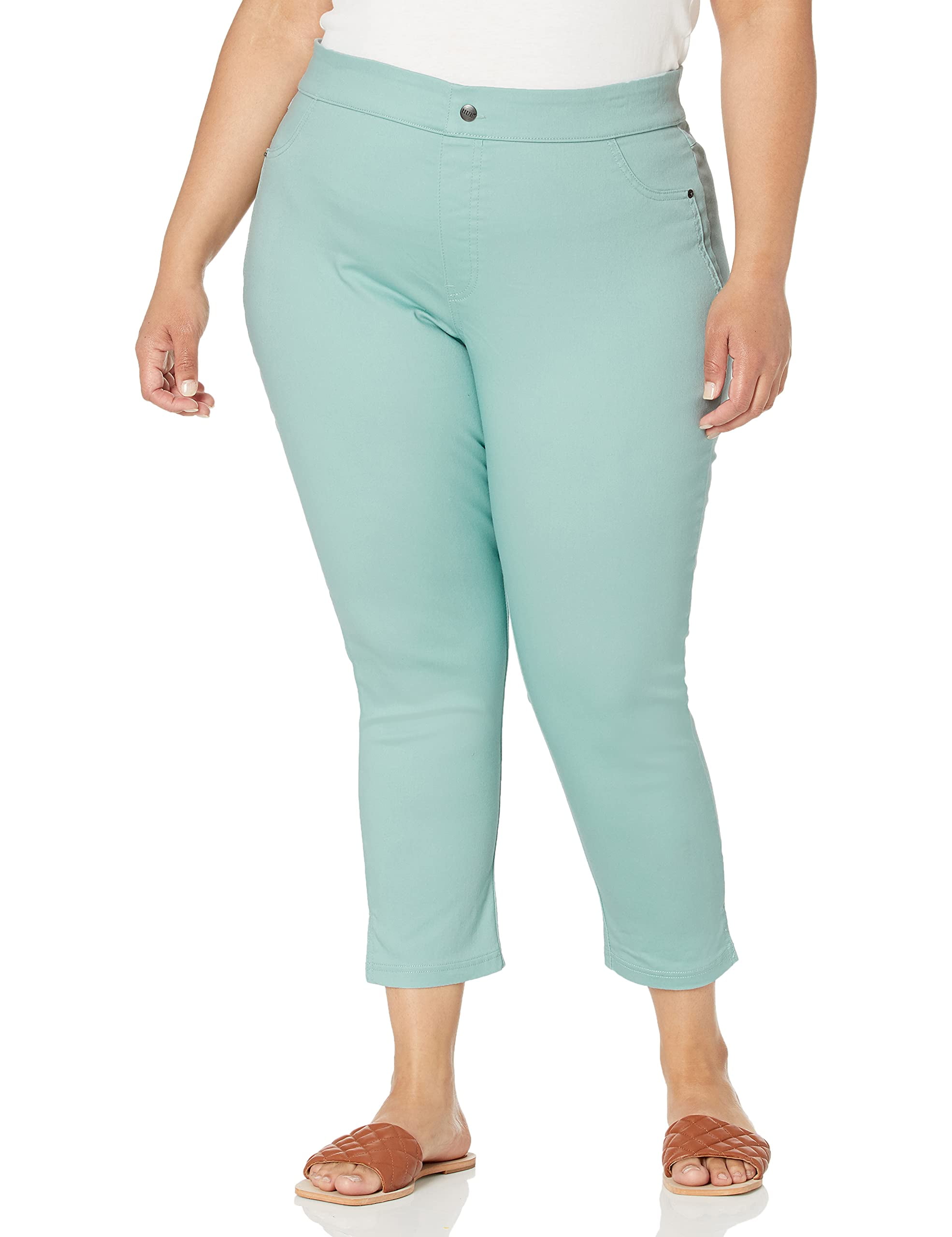 HUE Women's Side Vent Denim Mid-rise Capri Hosiery, Aquifer, Large US ...