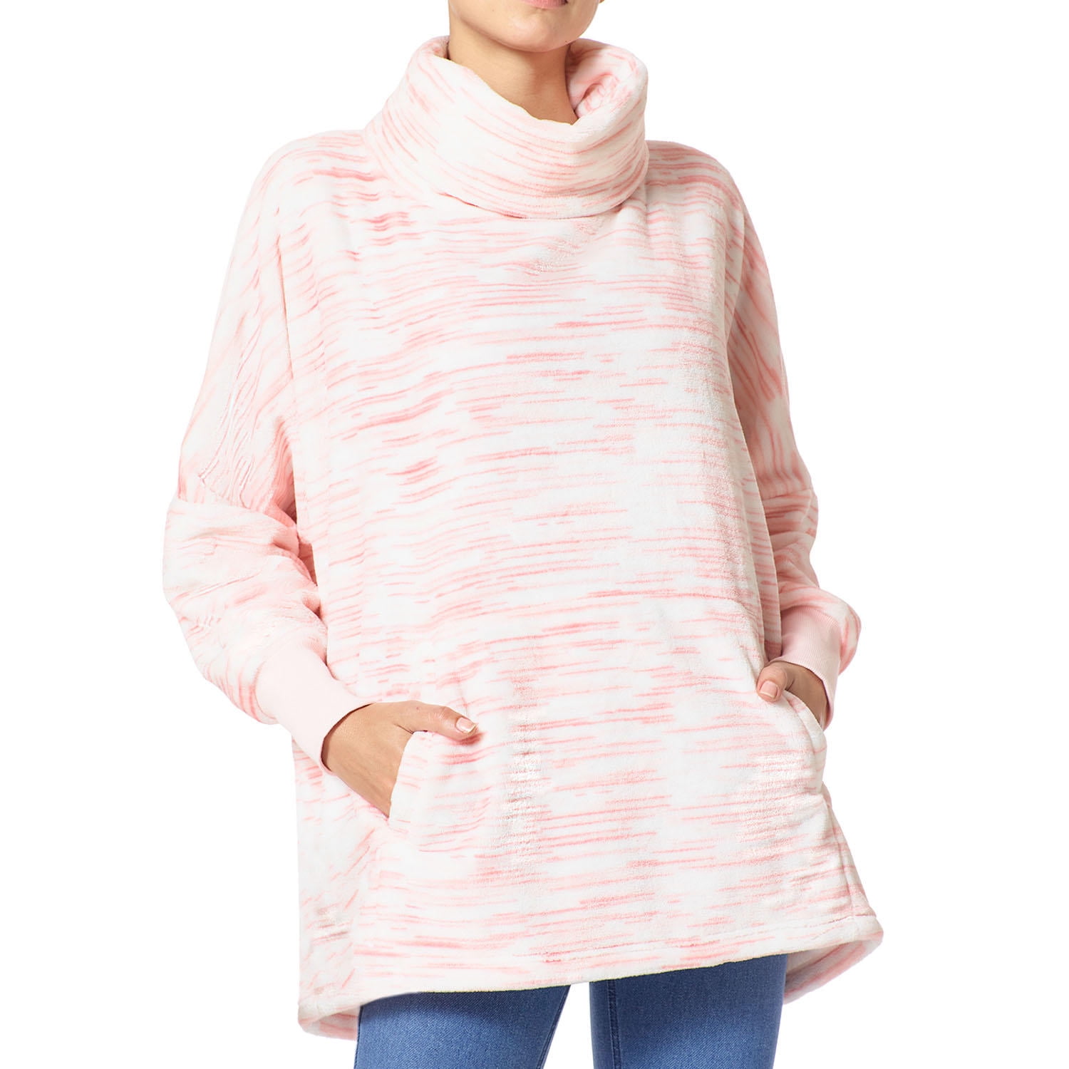 HUE Women's Soft Space Dye Plush Fleece Cowl Neck Roomy Pullover (Pink ...