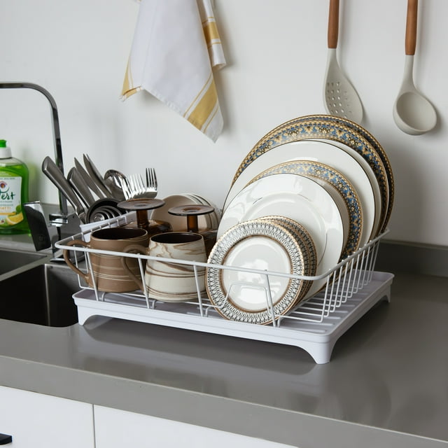 HUFTGOLD Kitchen Countertop Organizer Dish Rack with Drying Tray, White ...