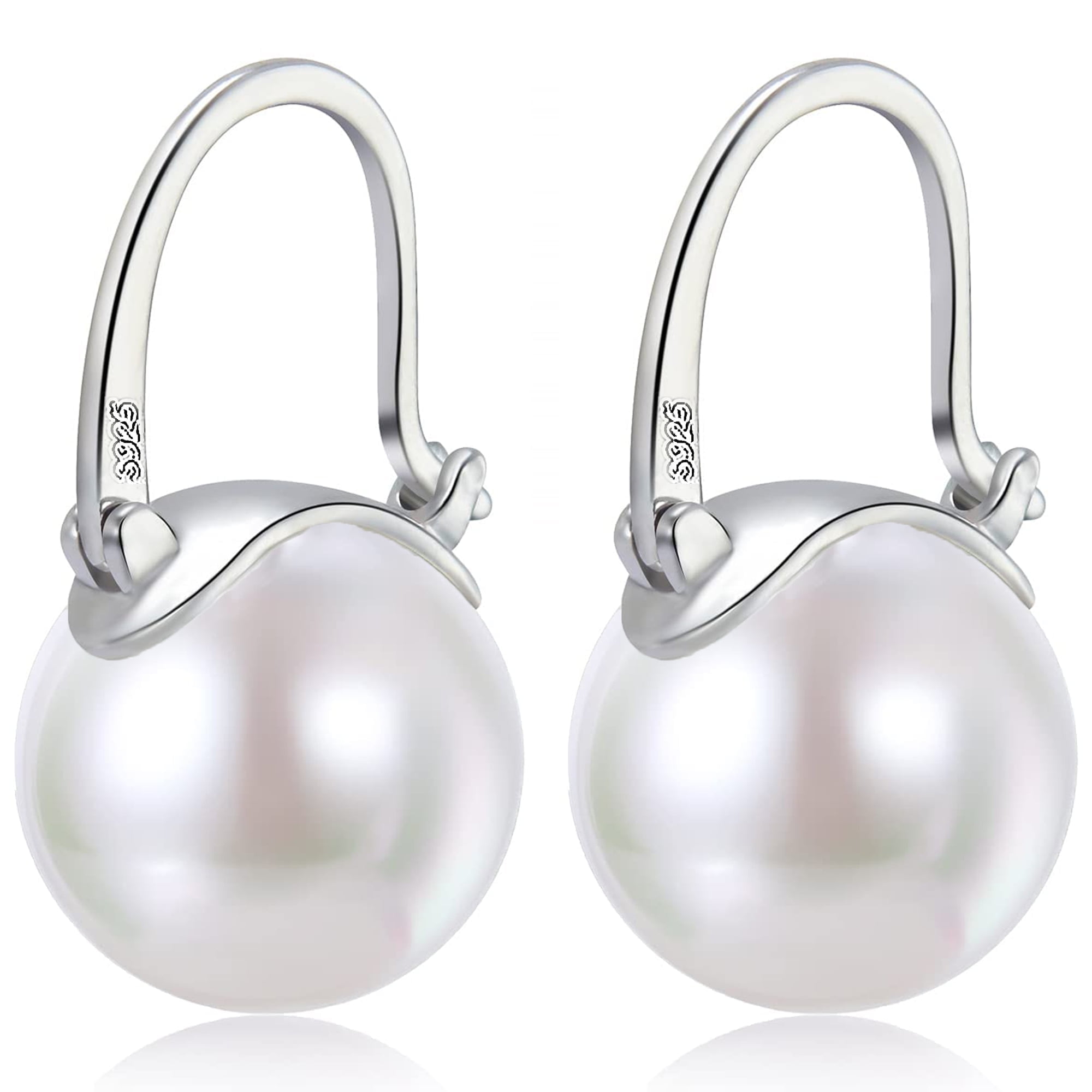 14mm 925 Sterling Silver, 14K Gold Plated Hypoallergenic Large Big Shell Pearl Hoop Earring ...
