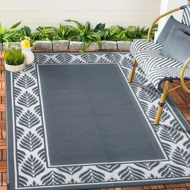 HUGEAR 5'x8' Reversible Patio Rug, Waterproof Plastic Straw Mat for ...