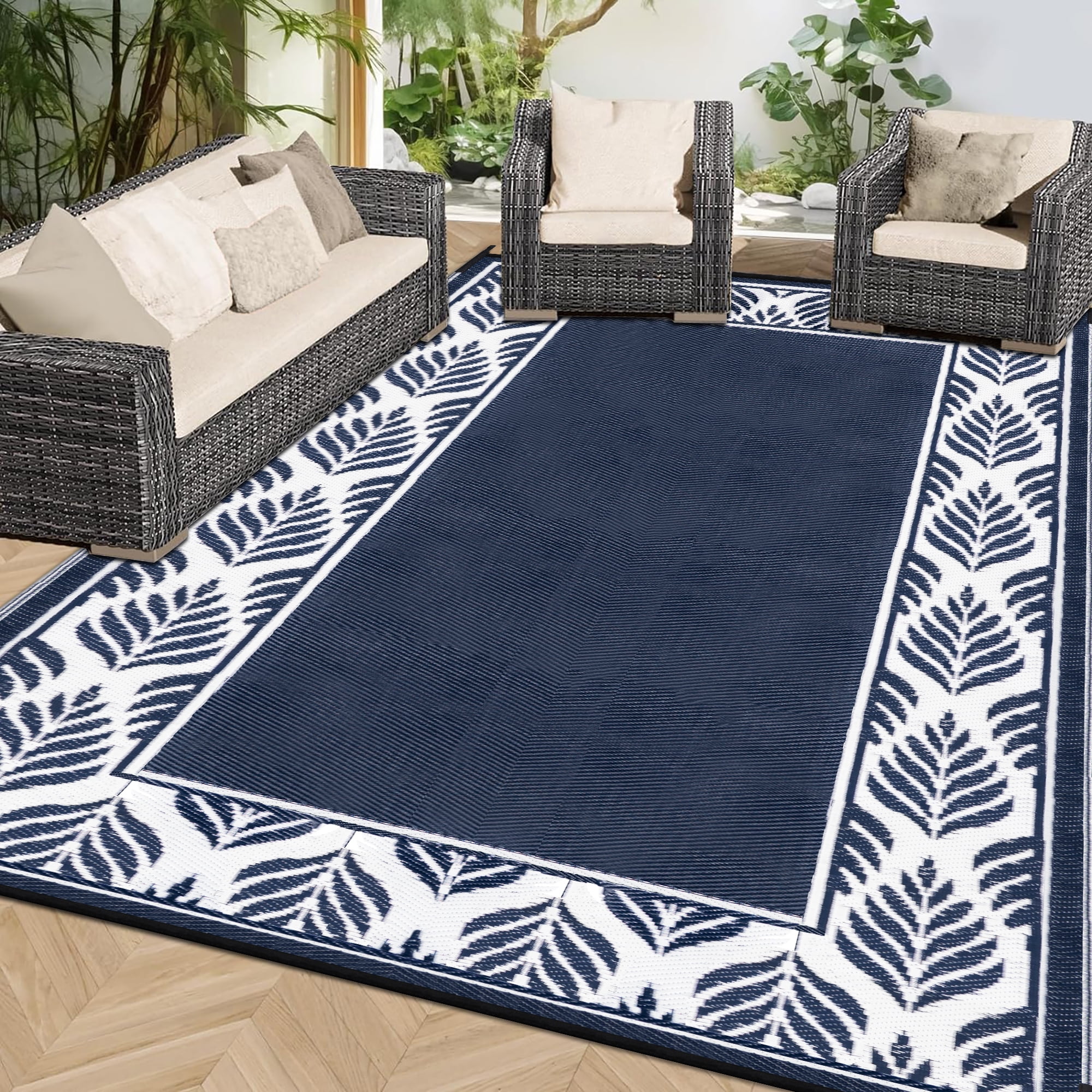 HUGEAR 8'x10' Reversible Outdoor Plastic Mats, Waterproof Patio ...