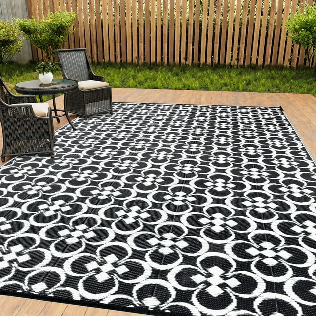 HUGEAR 9'x12' Outdoor Waterproof Plastic Straw Rugs, Reversible for ...