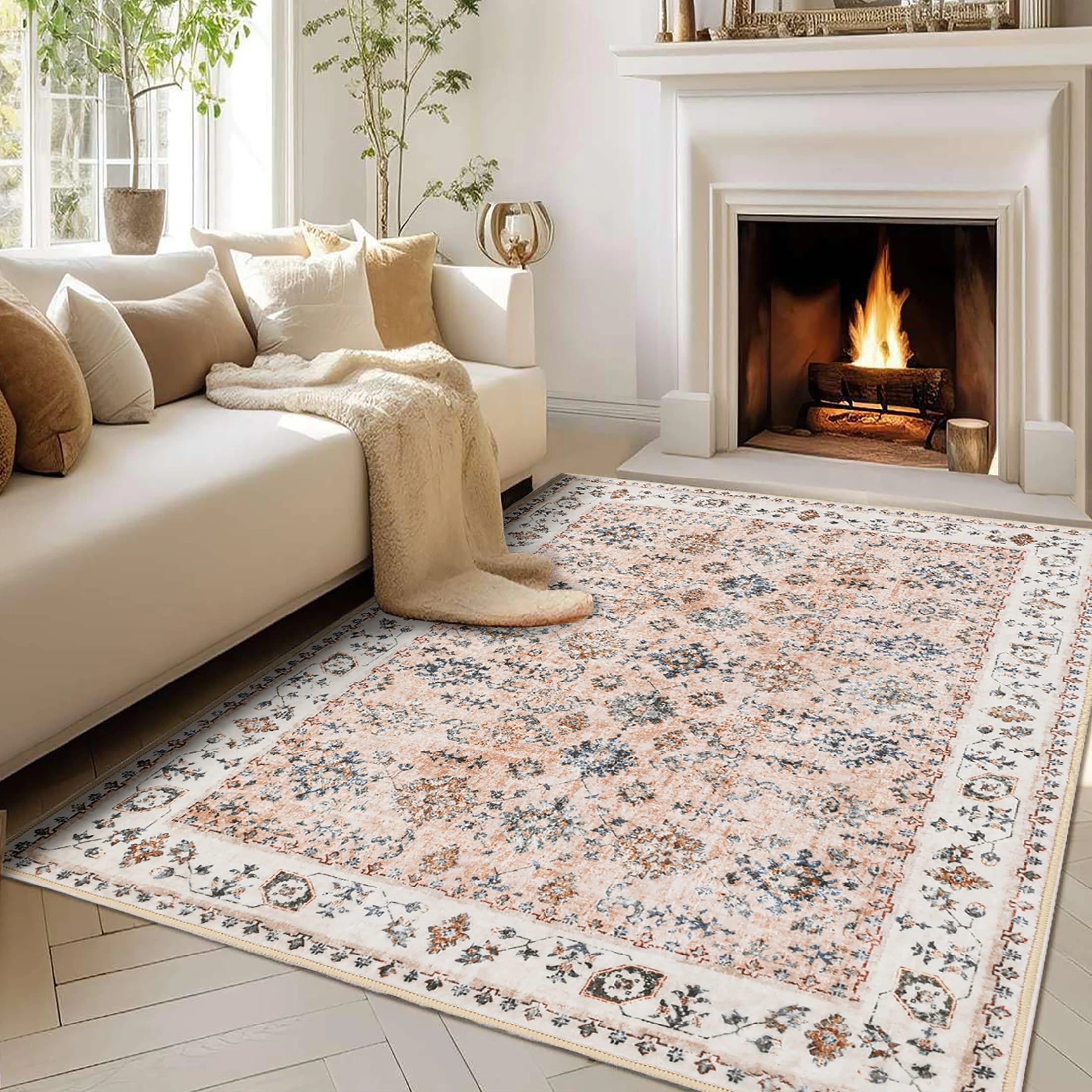 HaiiMeid Oriental 5'x7' Pink Rug, Washable for Living, Dining Room ...