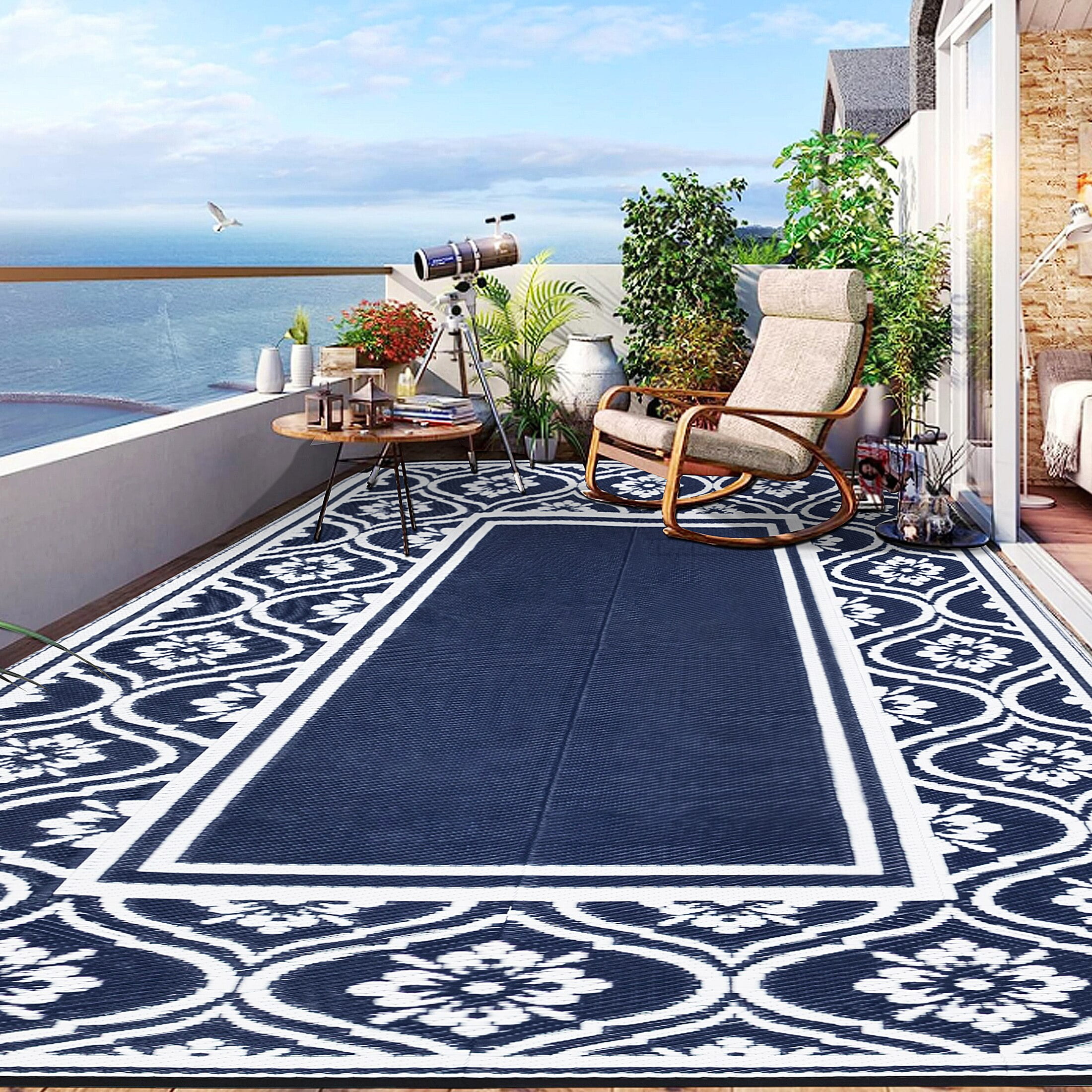 HUGEAR 9'x12' Reversible Plastic Outdoor Patio Rug, Waterproof, Ideal ...