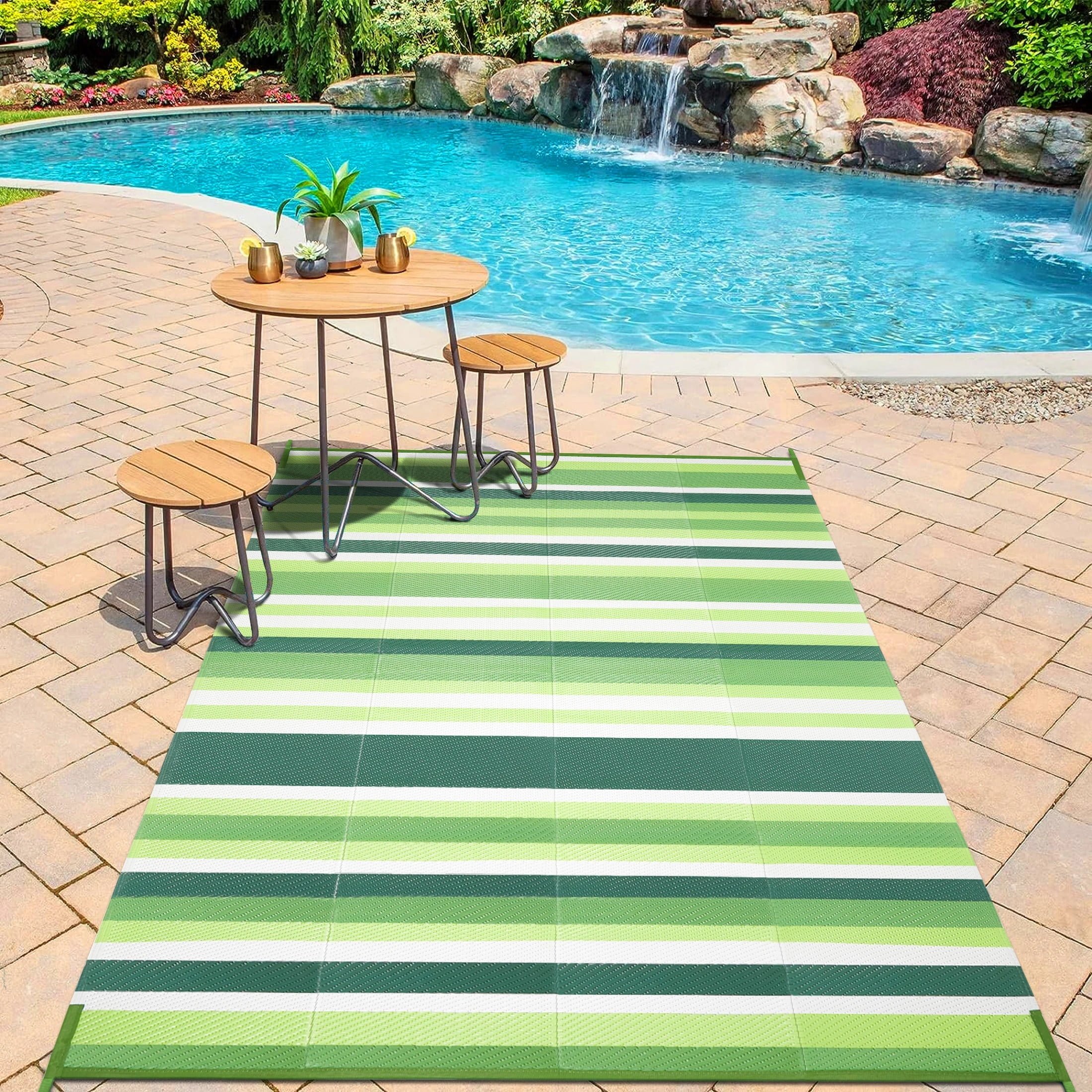 HUGEAR Reversible Straw Outdoor Rug 5'x8', Waterproof Patio, Camping ...