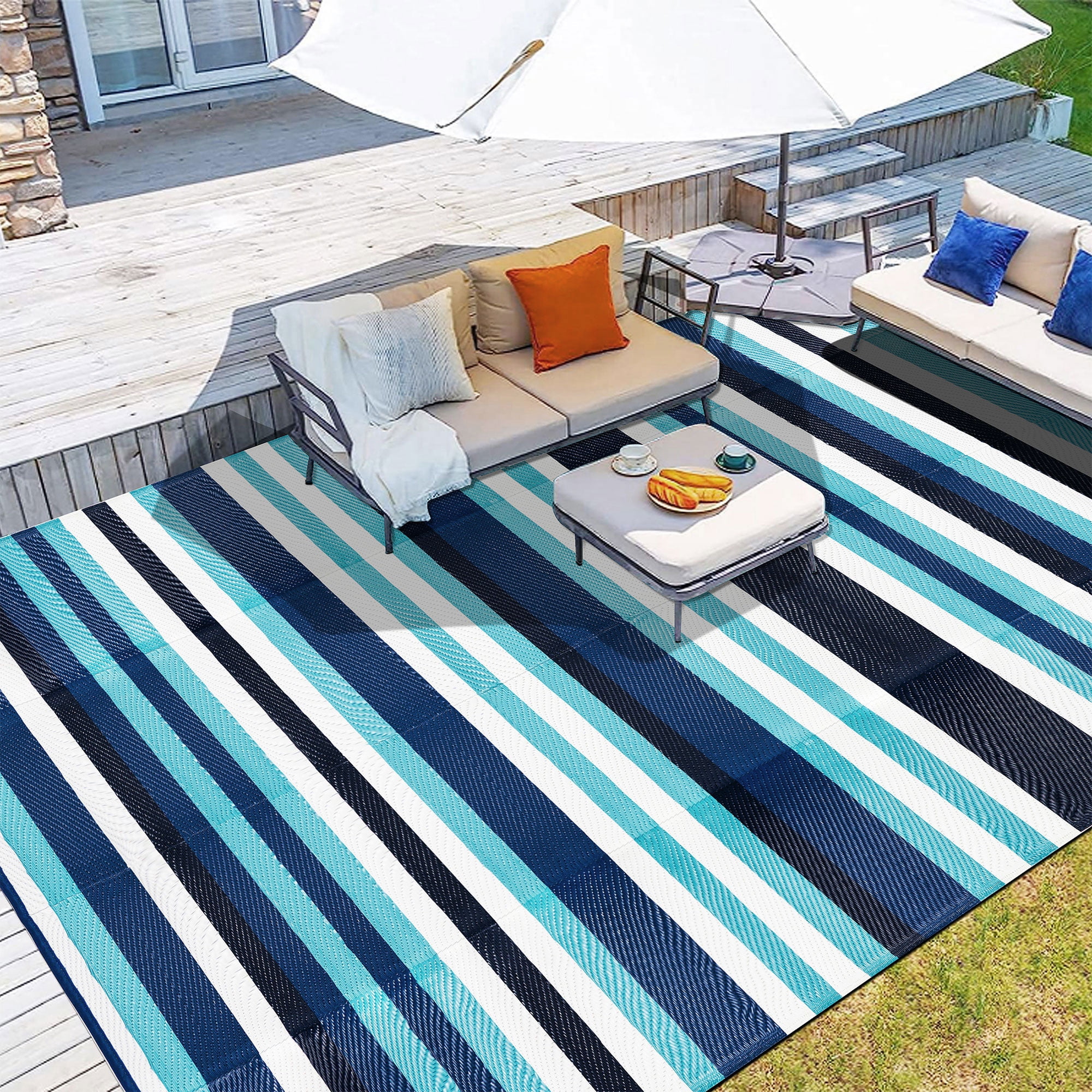 HUGEAR 9'x12' Waterproof Plastic Patio Rugs, Reversible Outdoor Area ...