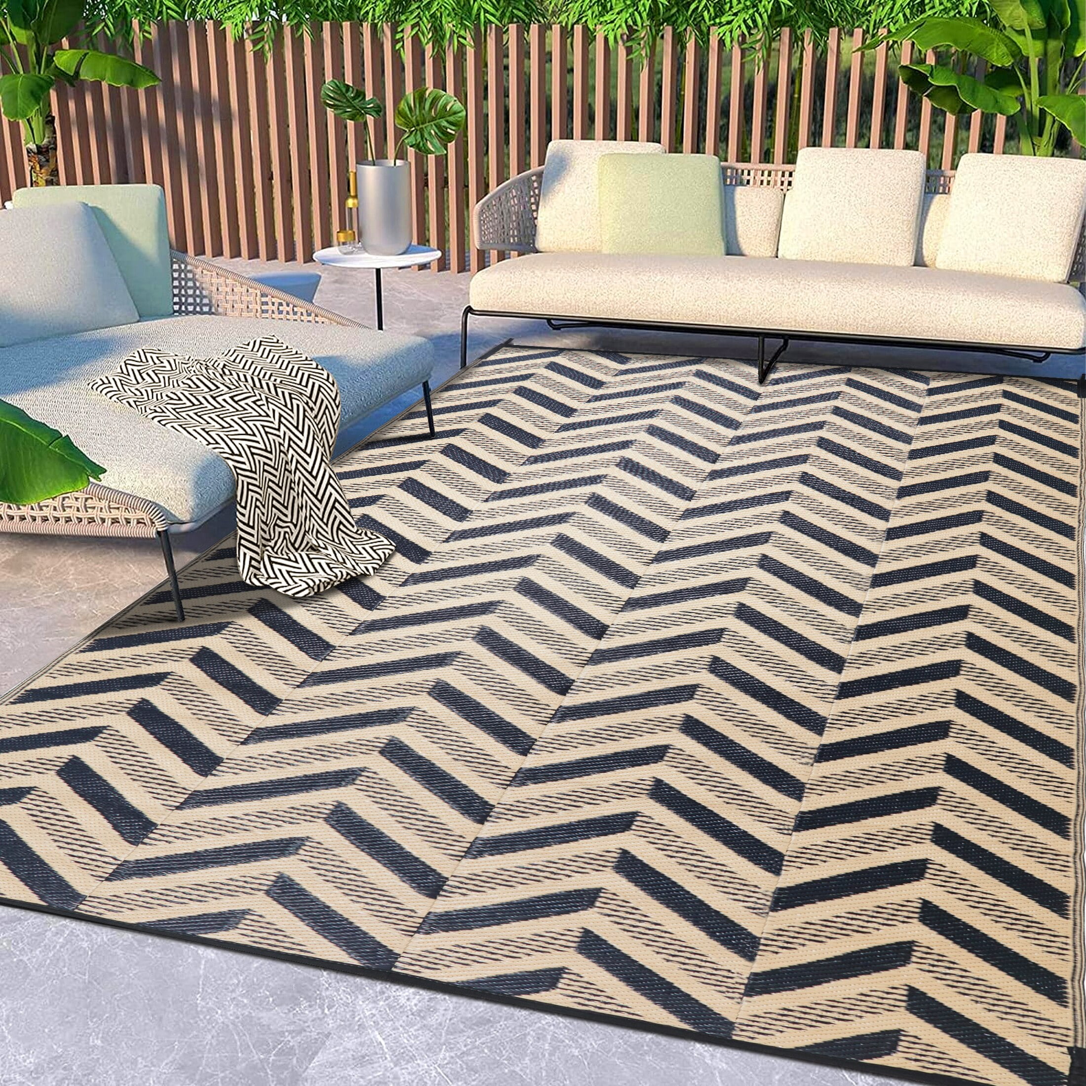 HUGEAR 6'x9' Reversible Indoor/Outdoor Rug, Waterproof Patio and ...