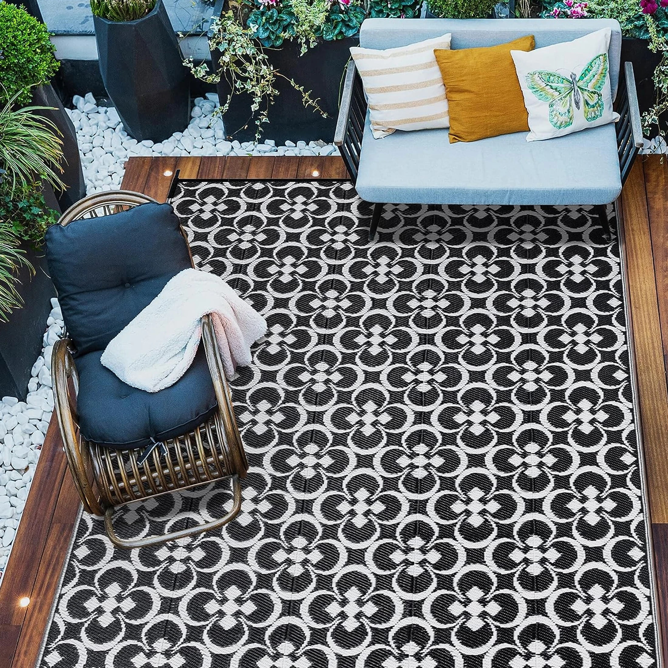 HUGEAR Reversible Patio Mats 9'x12' Waterproof Outdoor Rug for Deck ...