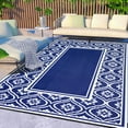 Hugear Reversible Straw Mat Vintage Blue Outdoor Polypropylene Rug For Patios Deck Pool