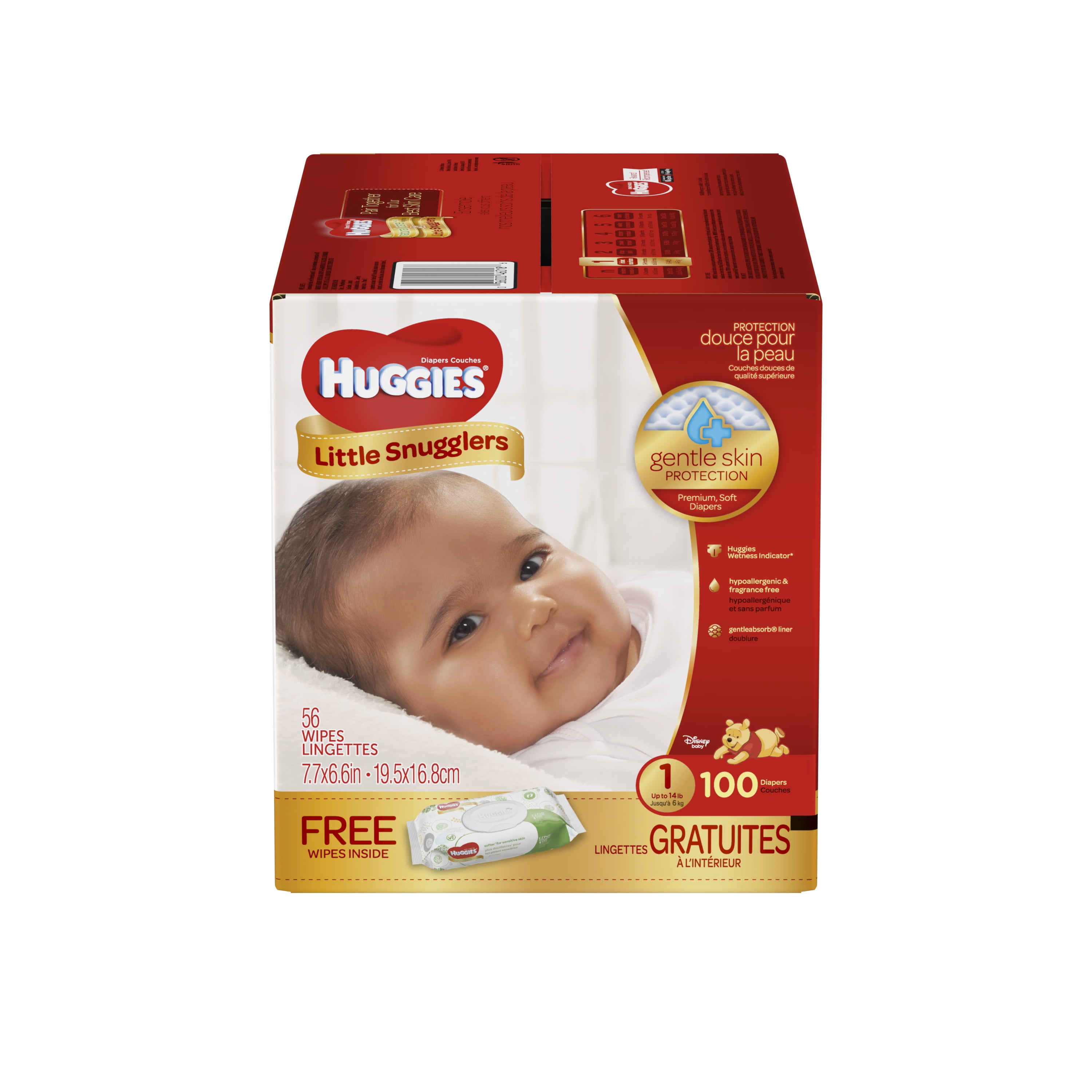 HUGGIES Little Snugglers Diapers Size 1, 100 Diapers + Bonus Wipes ...