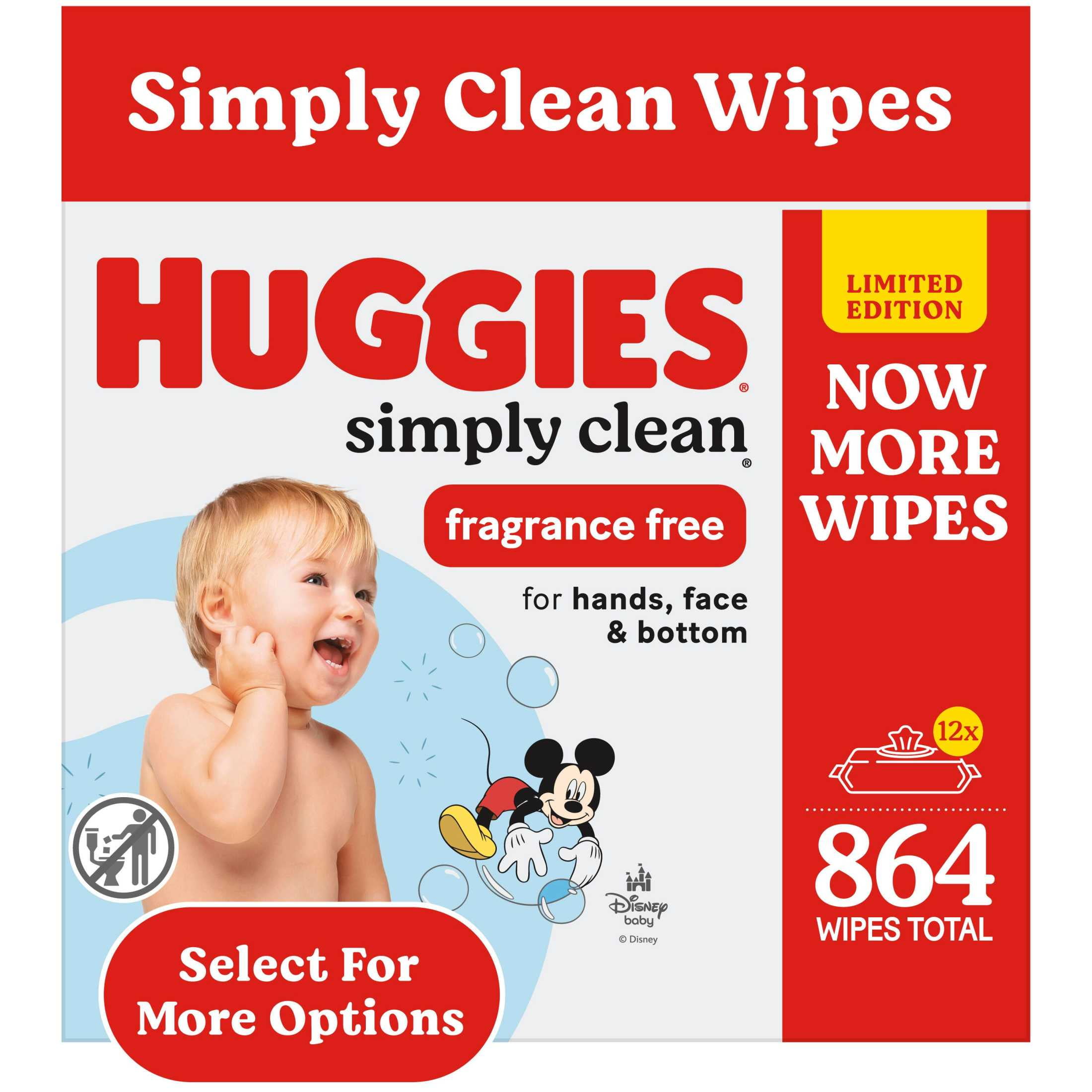Huggies Simply Clean Unscented Baby Wipes, 12 Flip-Top Packs, 864 Total ...
