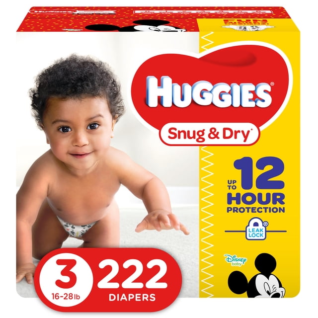 HUGGIES Size 3 Snug & Dry Diapers, 222 Count, Leak Lock, Disney Designs ...