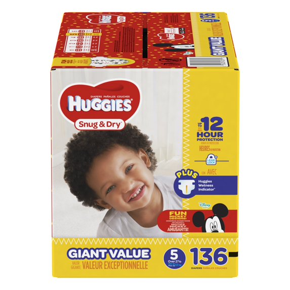 HUGGIES Size 5 Snug & Dry Diapers, 136 Count, 12-Hour Leak Lock ...