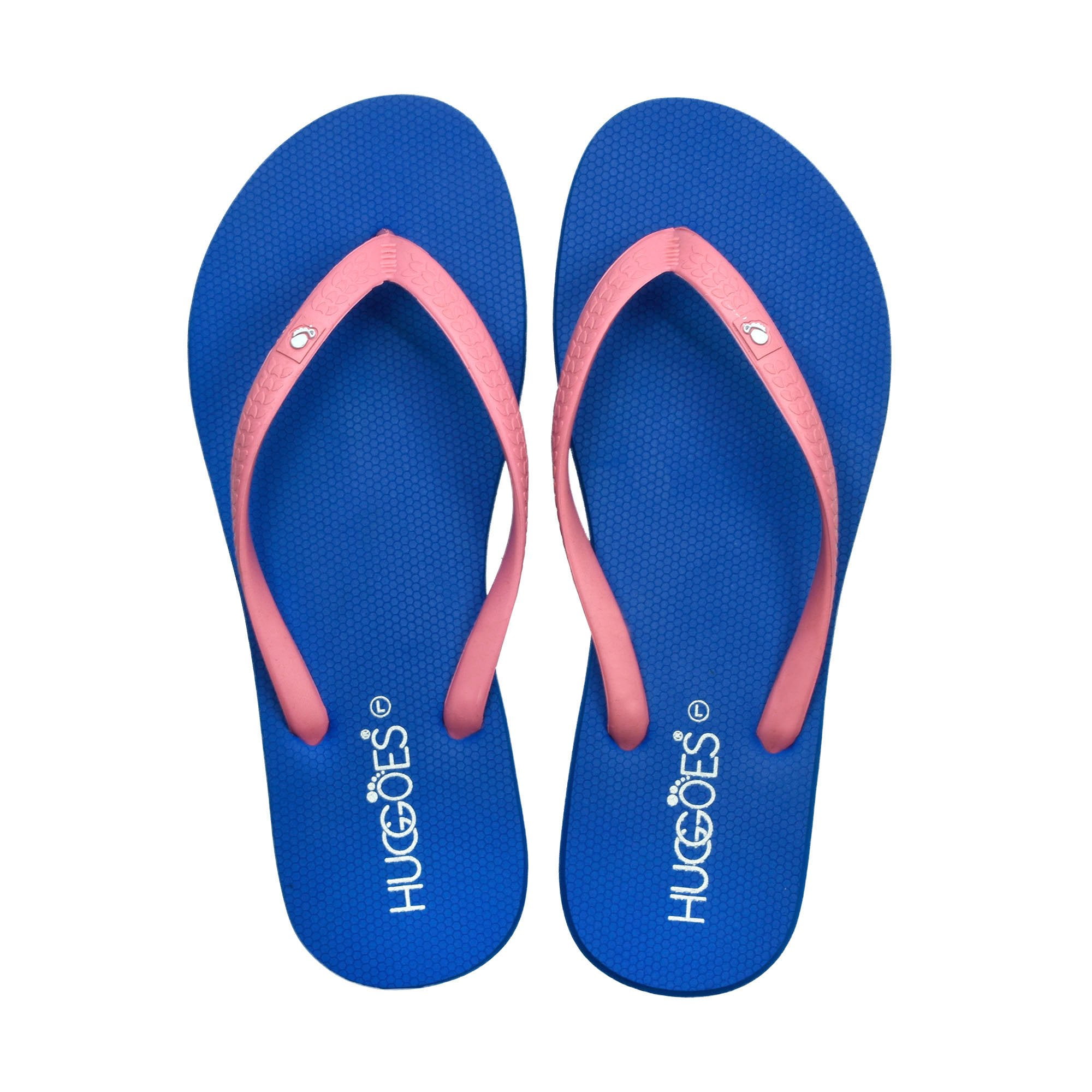 HUGGOES Marine Natural Rubber Comfort Flip Flops for Women - Blue/Pink ...