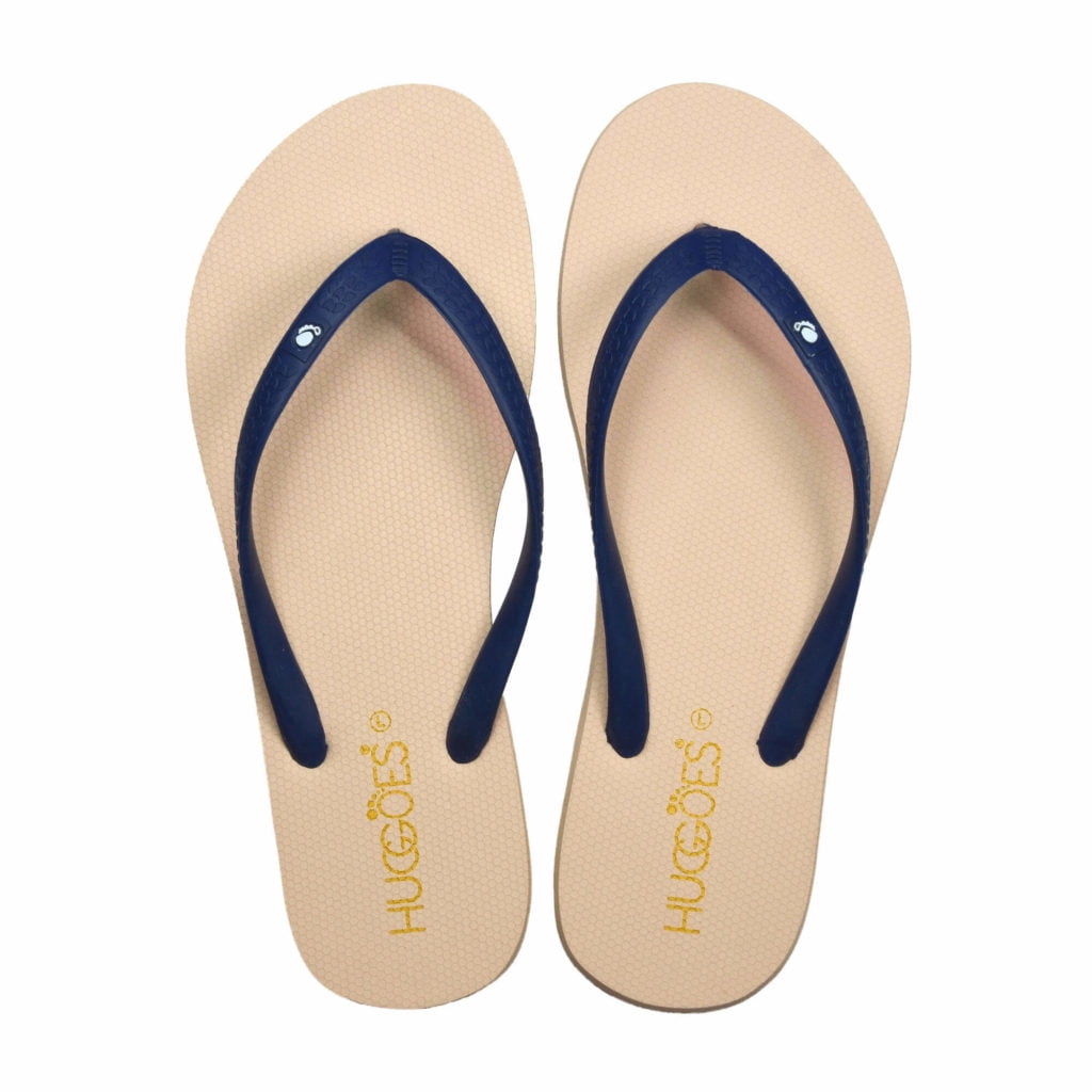 HUGGOES Misty Natural Rubber Comfort Flip Flops for Women - Beige/Navy ...