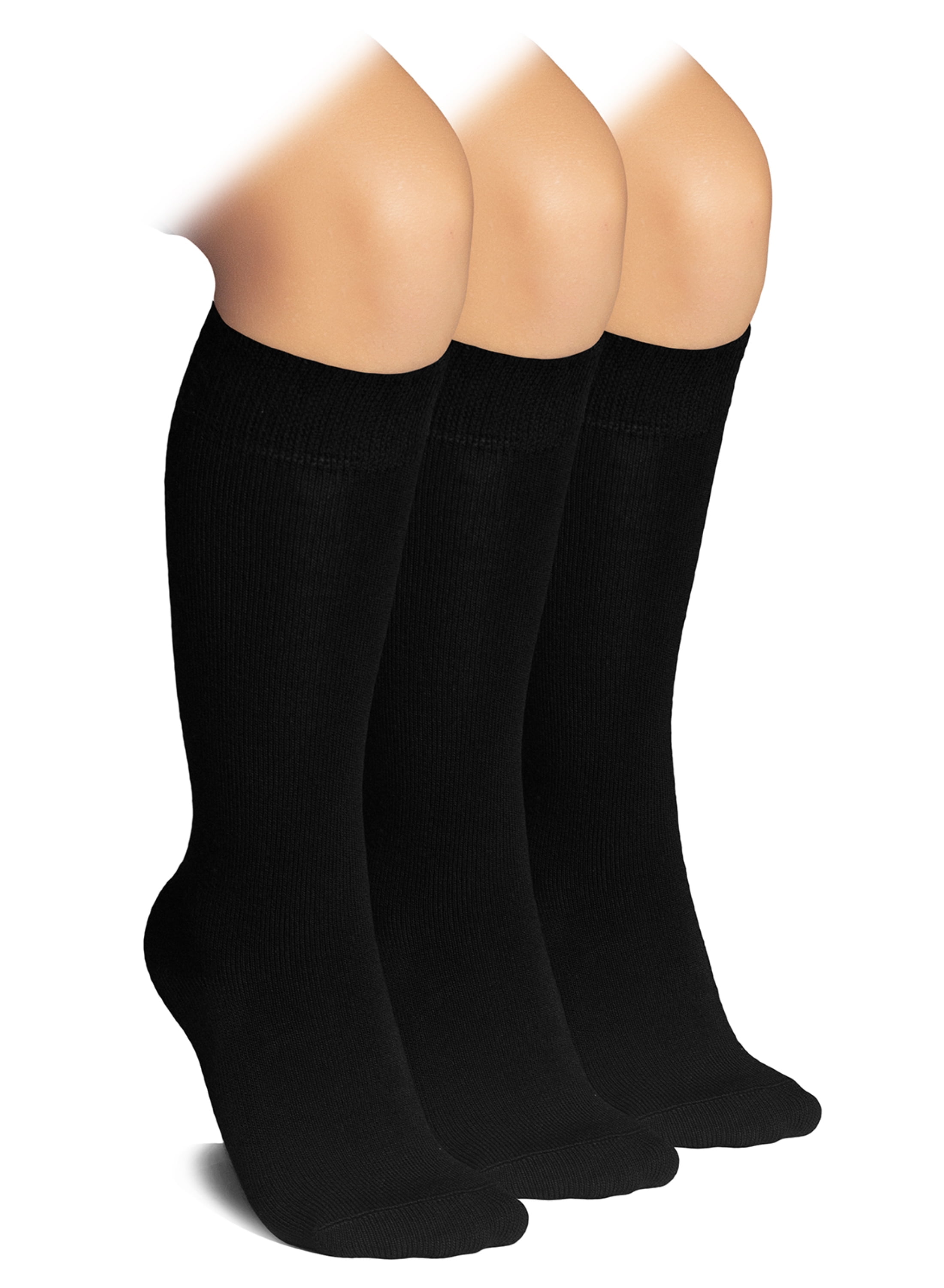 HUGH UGOLI Kids Knee High Socks, 3 Pack, Black, Solid Color, Soft ...