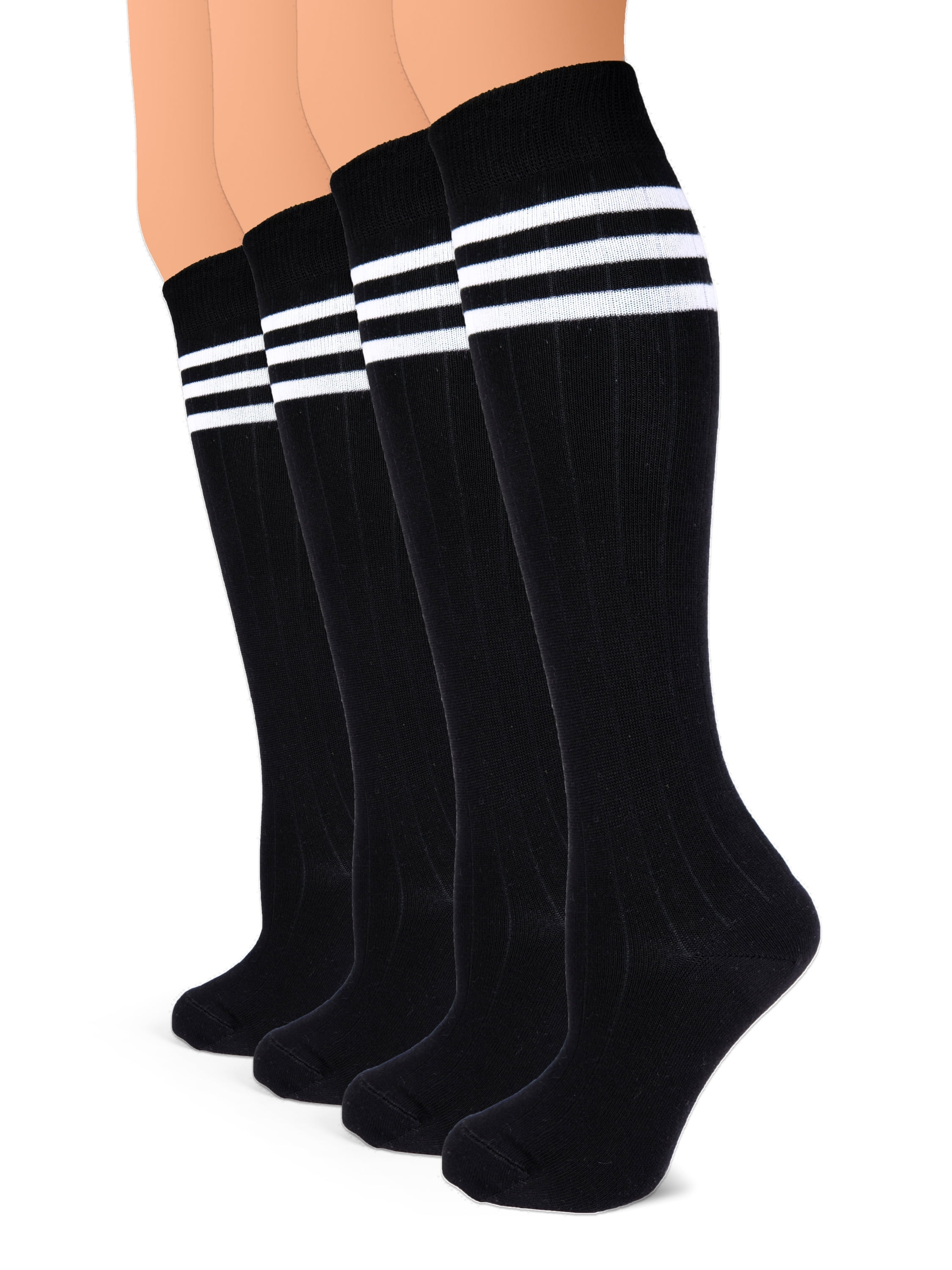 HUGH UGOLI Women Cotton Knee High Socks with 3 Stripes, Long Dress ...