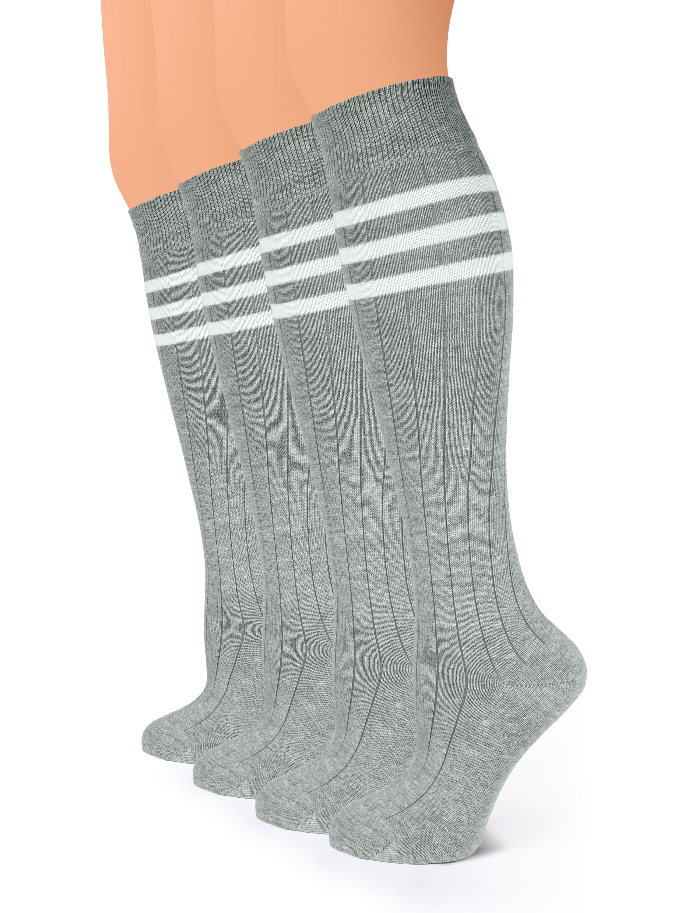 HUGH UGOLI Women Cotton Knee High Socks with 3 Stripes, Long Dress ...