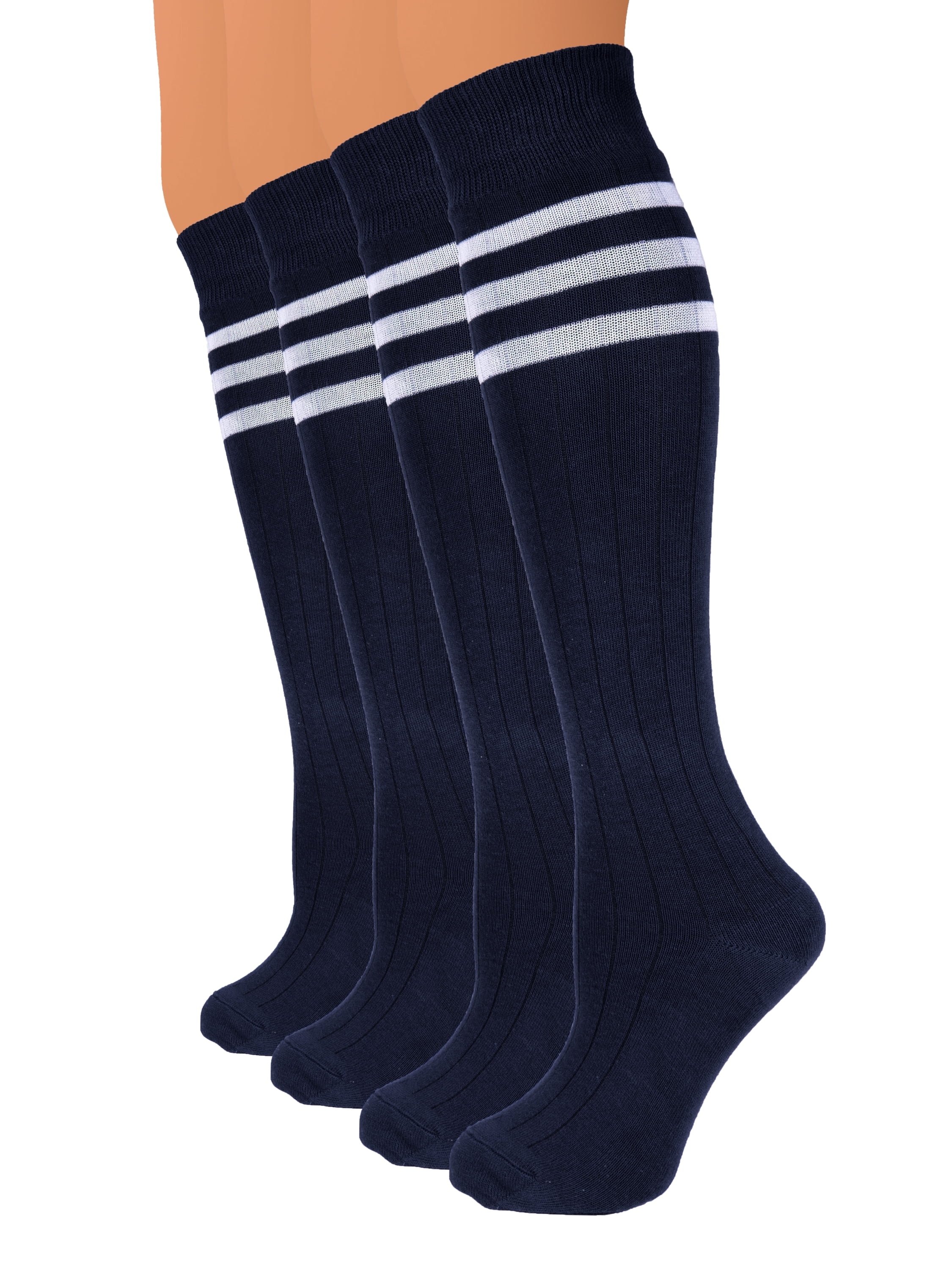 HUGH UGOLI Women Cotton Knee High Socks with 3 Stripes, Long Dress ...