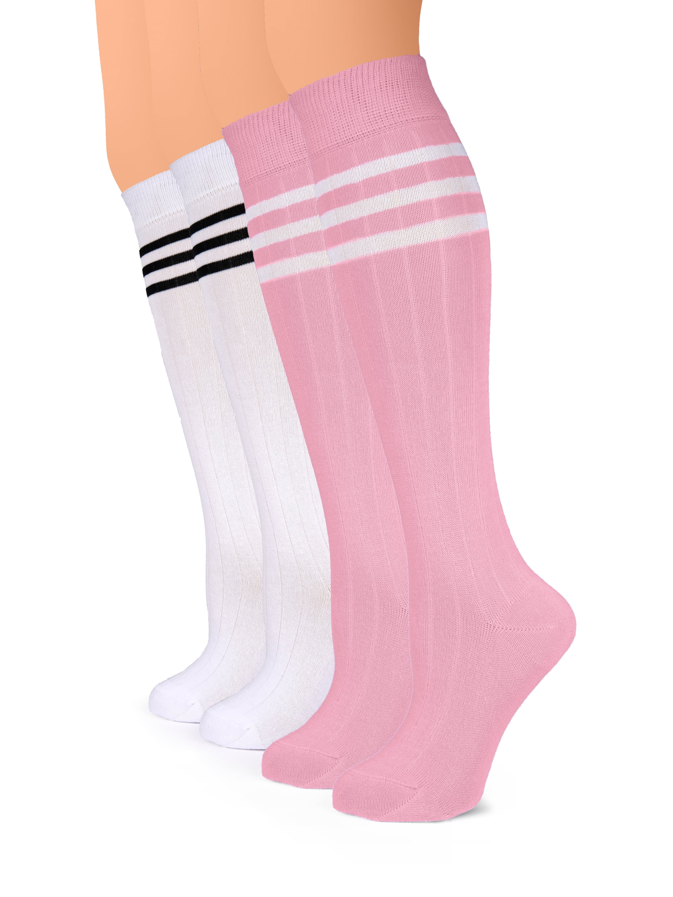 HUGH UGOLI Women Cotton Knee High Socks with 3 Stripes, Long Dress ...