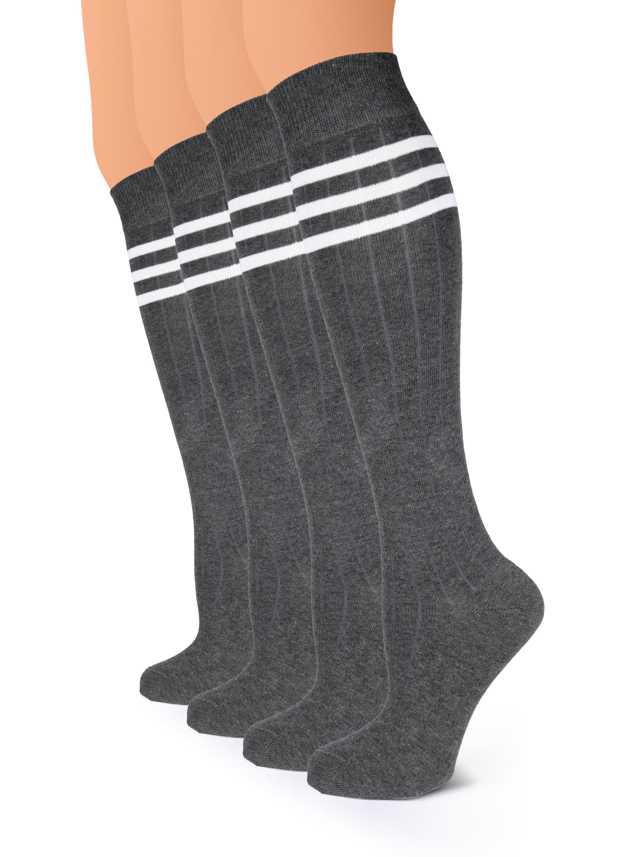 HUGH UGOLI Women Cotton Knee High Socks with 3 Stripes, Long Dress ...