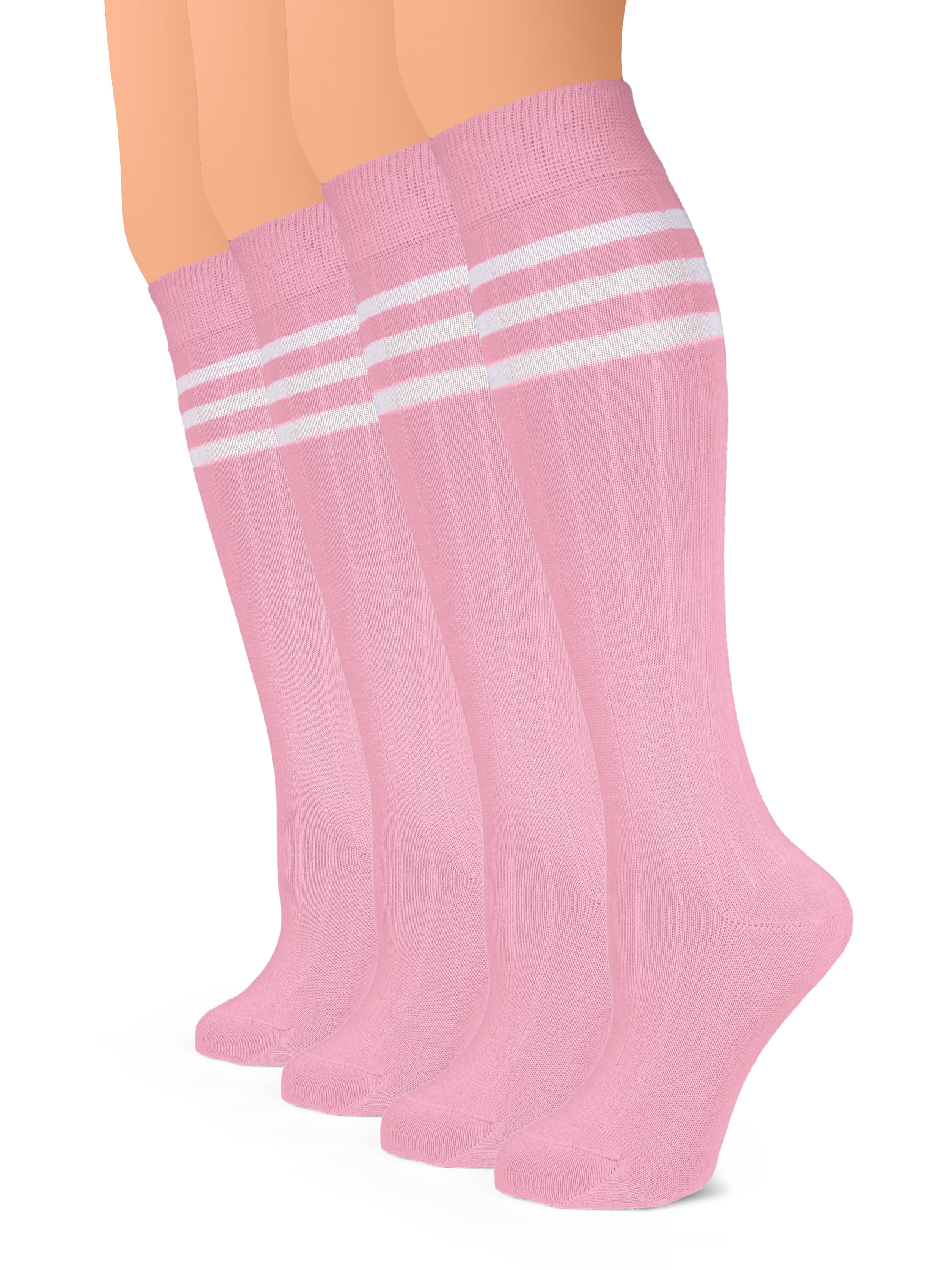 HUGH UGOLI Women Cotton Knee High Socks with 3 Stripes, Long Dress ...