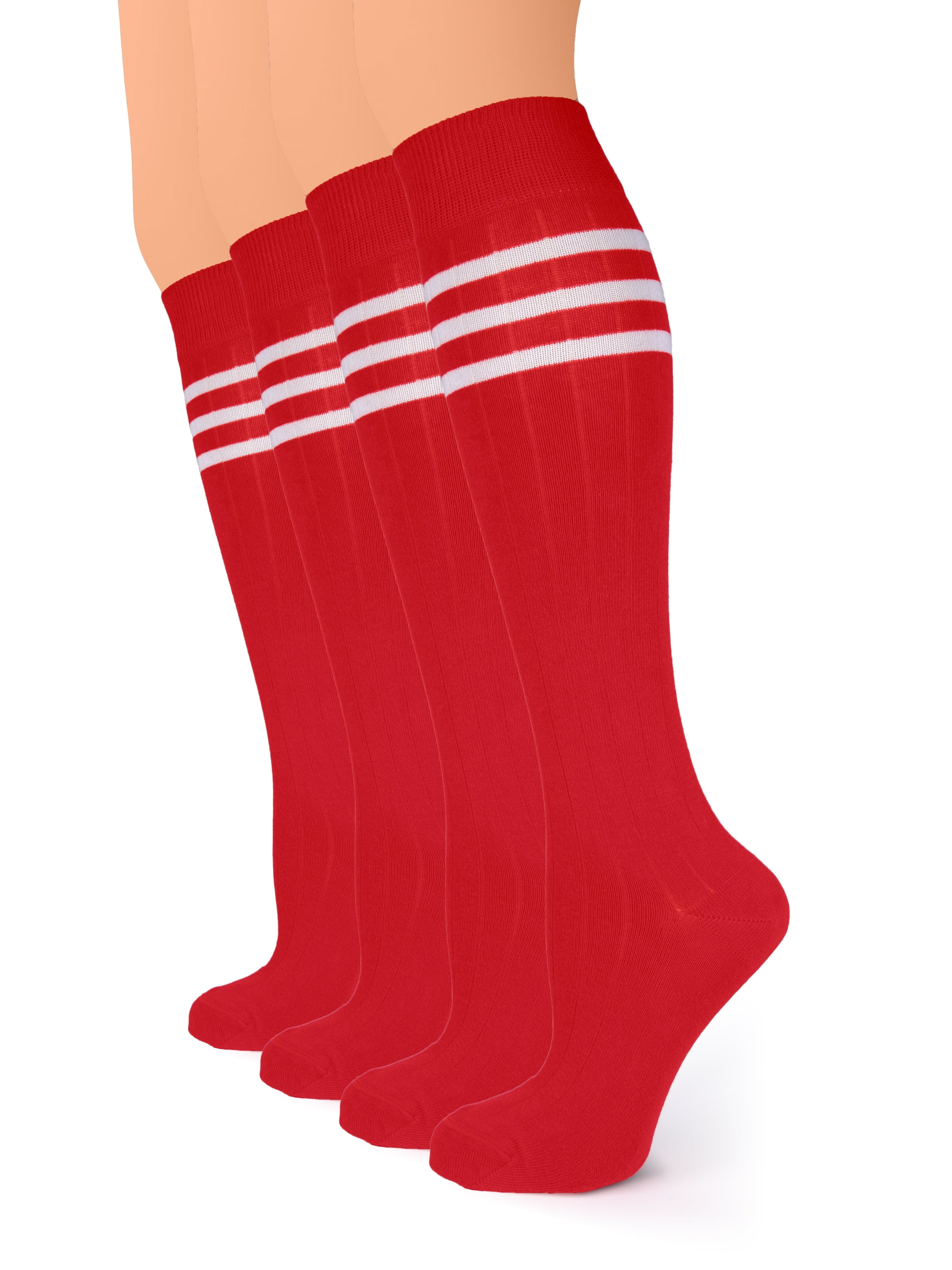 HUGH UGOLI Women Cotton Knee High Socks with 3 Stripes, Long Dress ...