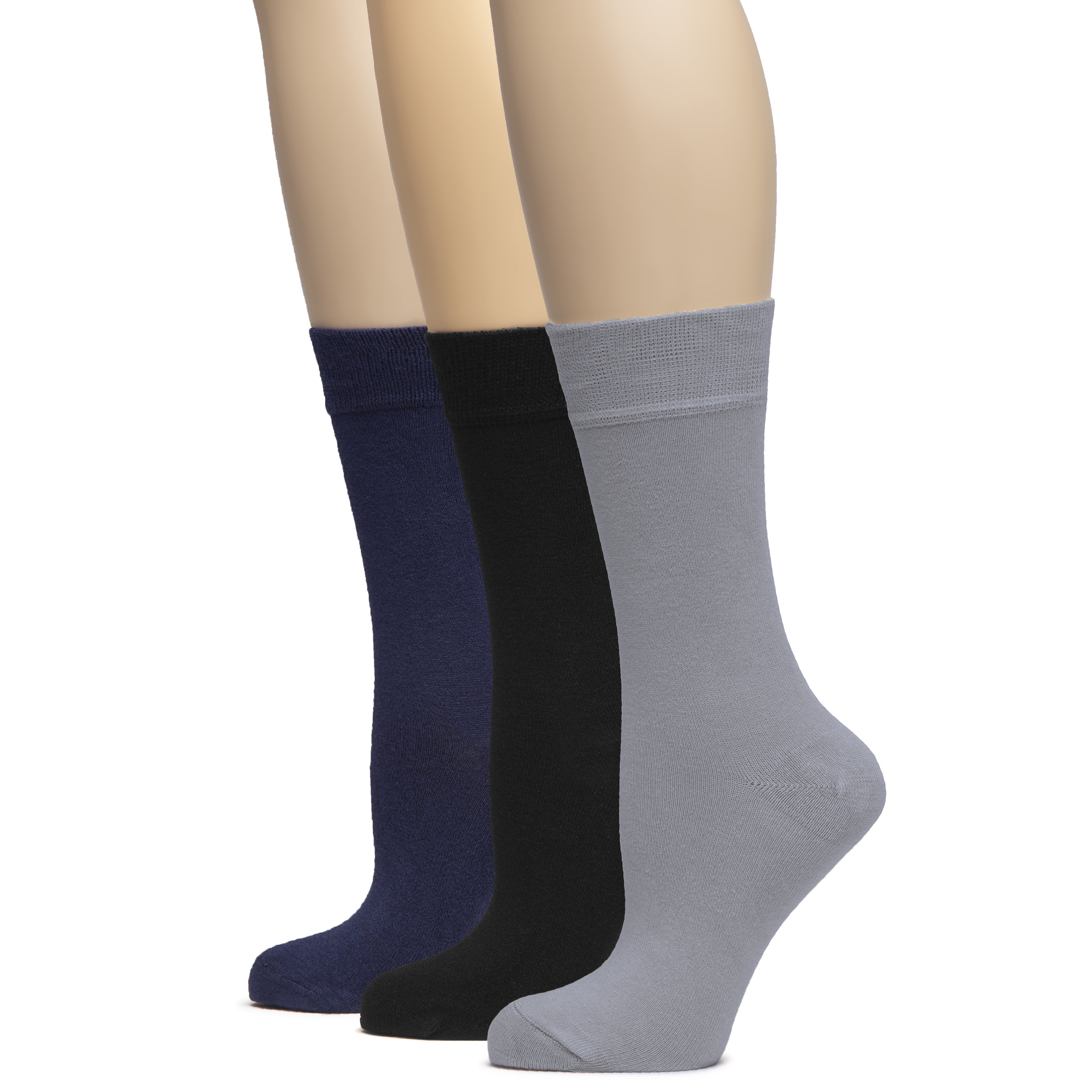 Hugh Ugoli Women's Bamboo Crew Socks, Soft, Seamless Toe, 3 Pairs, Navy ...