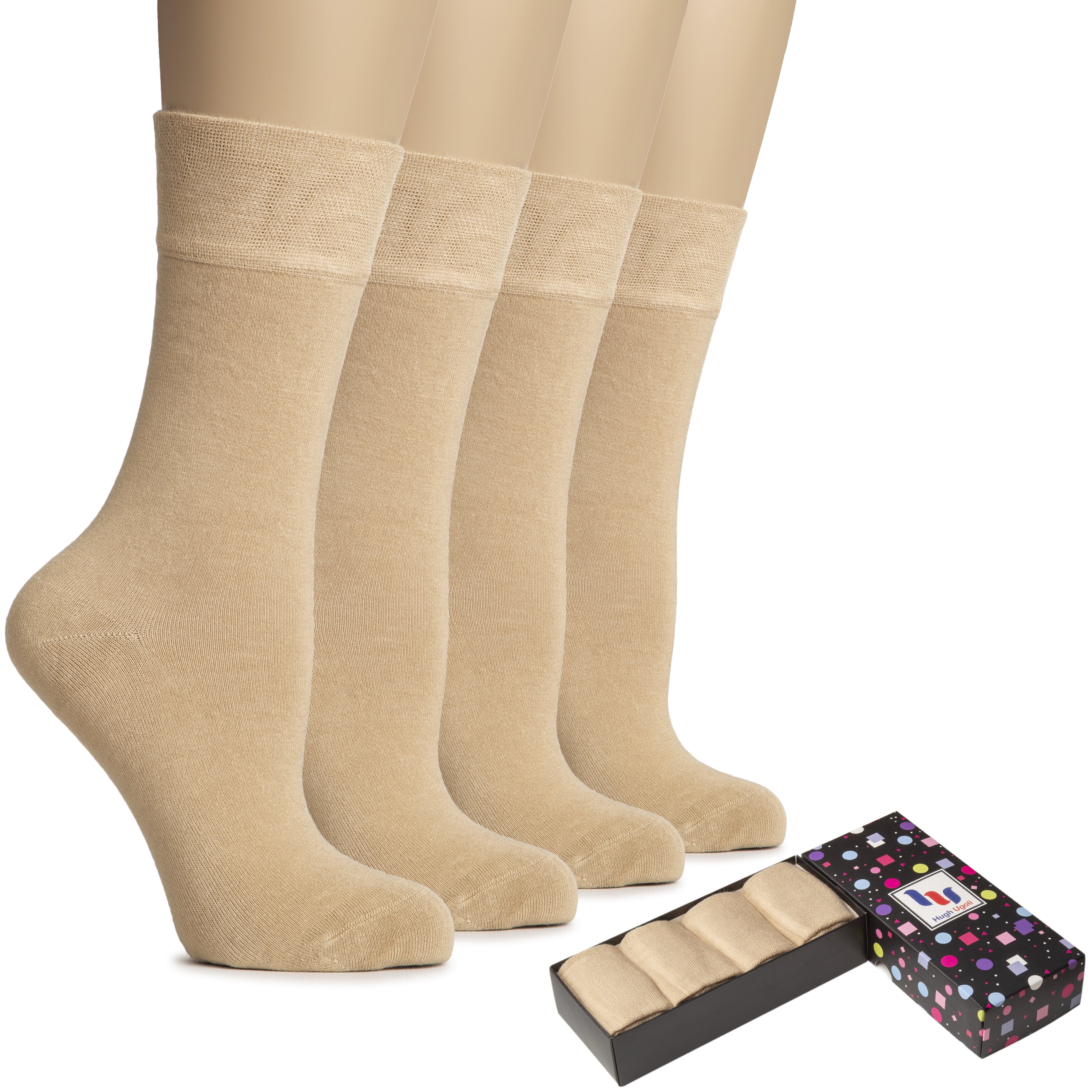 HUGH UGOLI Women's Bamboo Crew Socks for Dress & Business, Seamless Toe ...