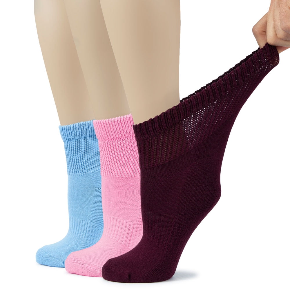 HUGH UGOLI Women's Cotton Diabetic Ankle Socks, Wide, Loose & Stretchy ...