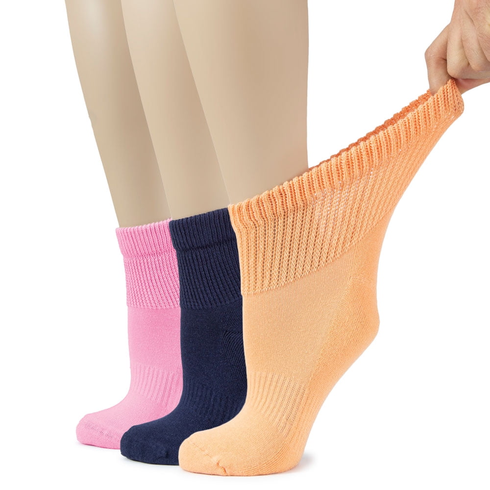 HUGH UGOLI Women's Cotton Diabetic Ankle Socks, Wide, Loose & Stretchy ...