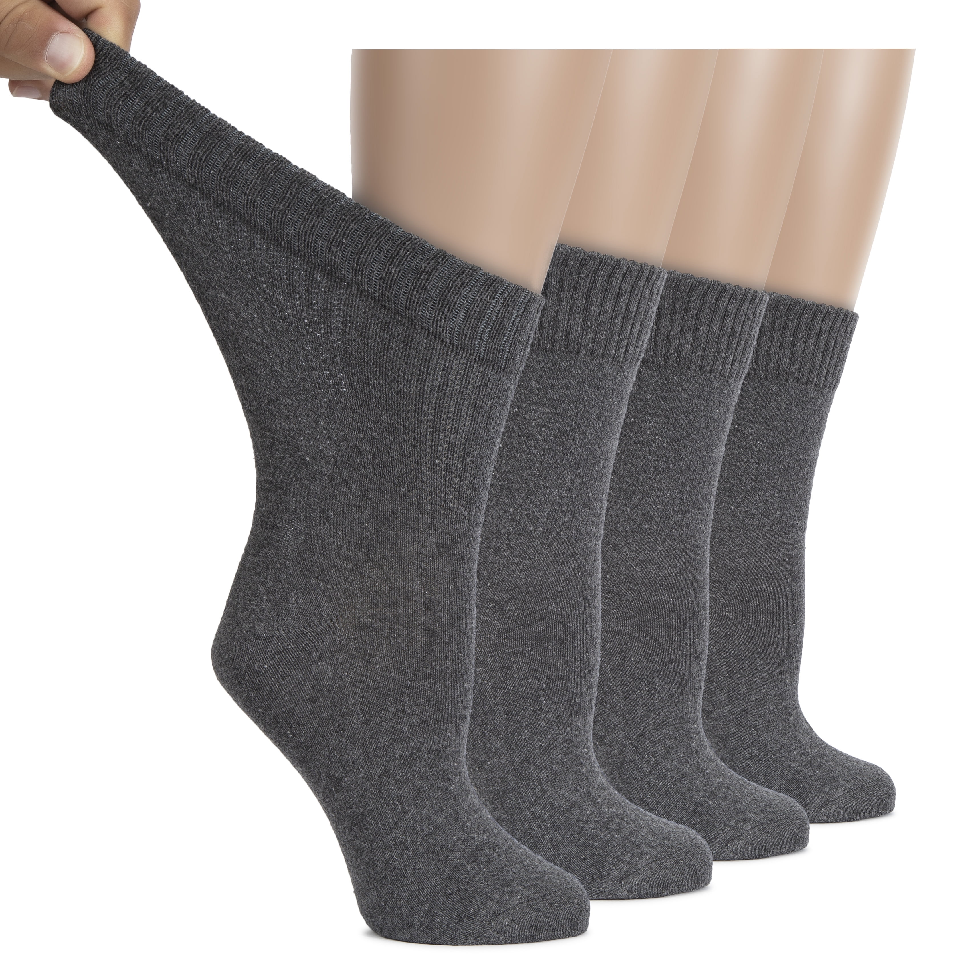 HUGH UGOLI Women's Cotton Diabetic Crew Socks, Wide, Thin, Loose Fit ...